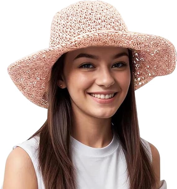 Floppy Beach Straw Hats for Women Foldable Summer Wide Brim Packable Sun Hat Womens Travel Straw ...