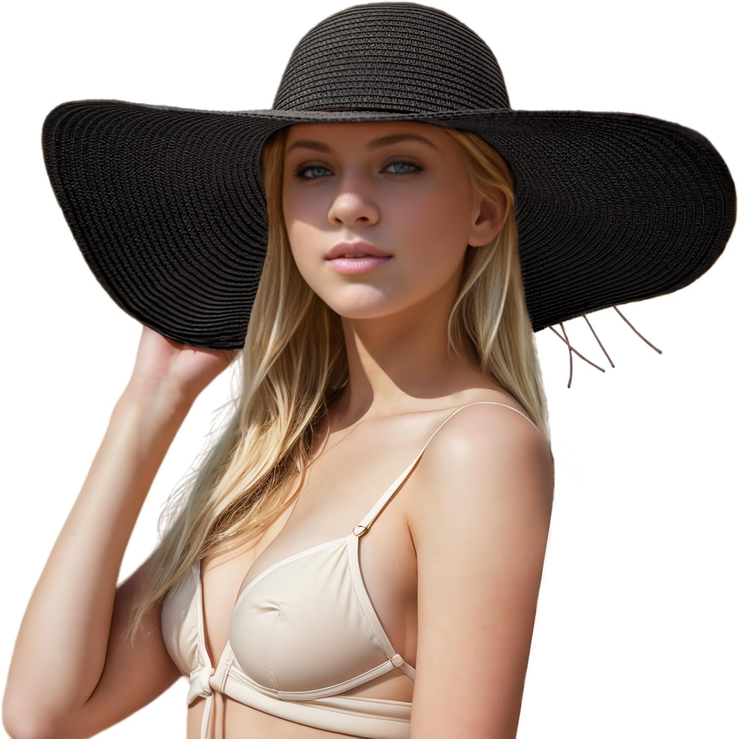 Floppy Big Beach Straw Hats for Women Foldable Summer Wide Brim Packable Sun Hat Womens Travel ...