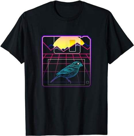 Floppy Disk Synthwave Sunset Evil Bird Vaporwave Aesthetic T-Shirt ...