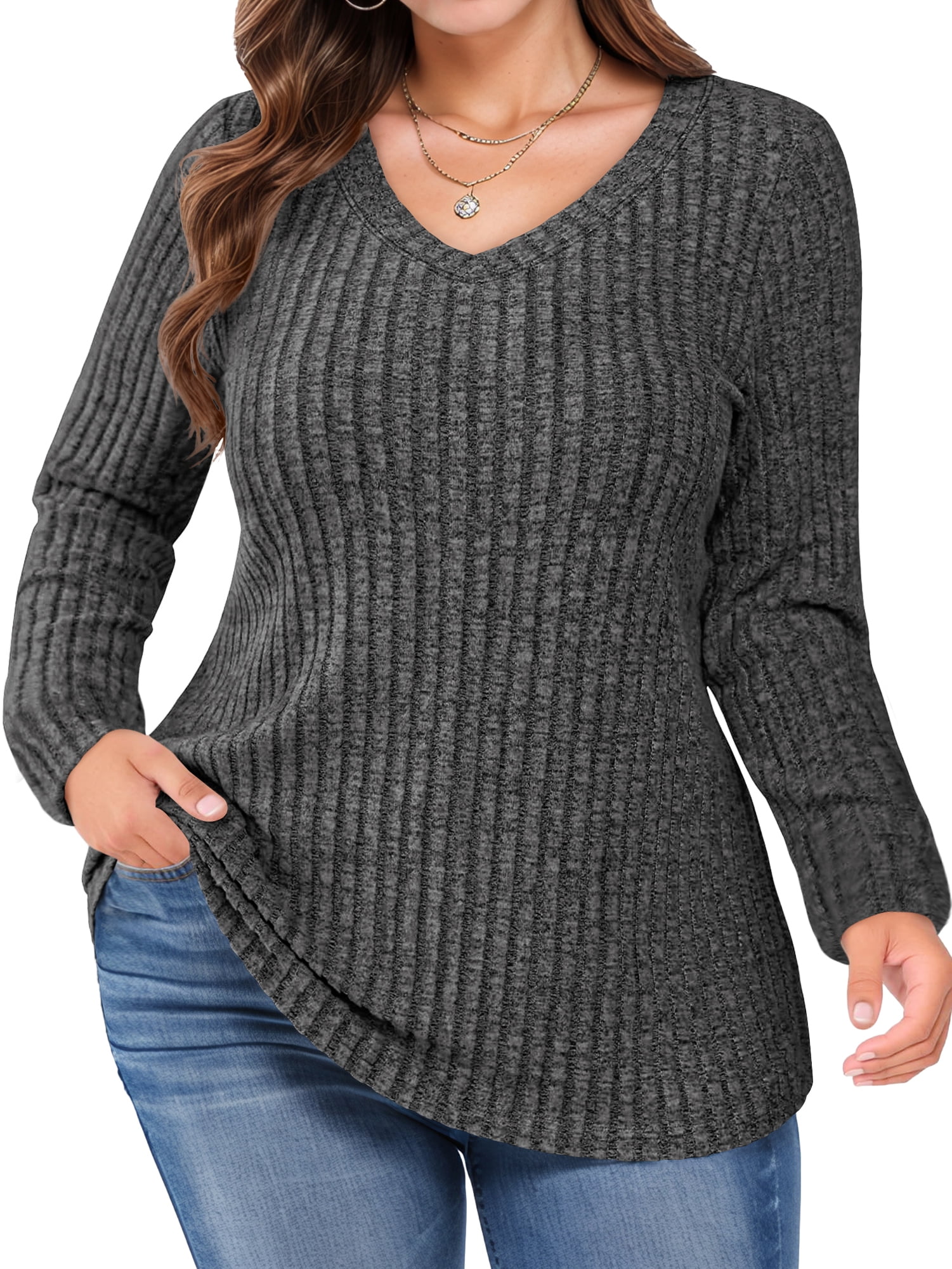 FlorCurve Plus Size Sweaters, Charcoal Gray 3XL, V Neck Pullover ...