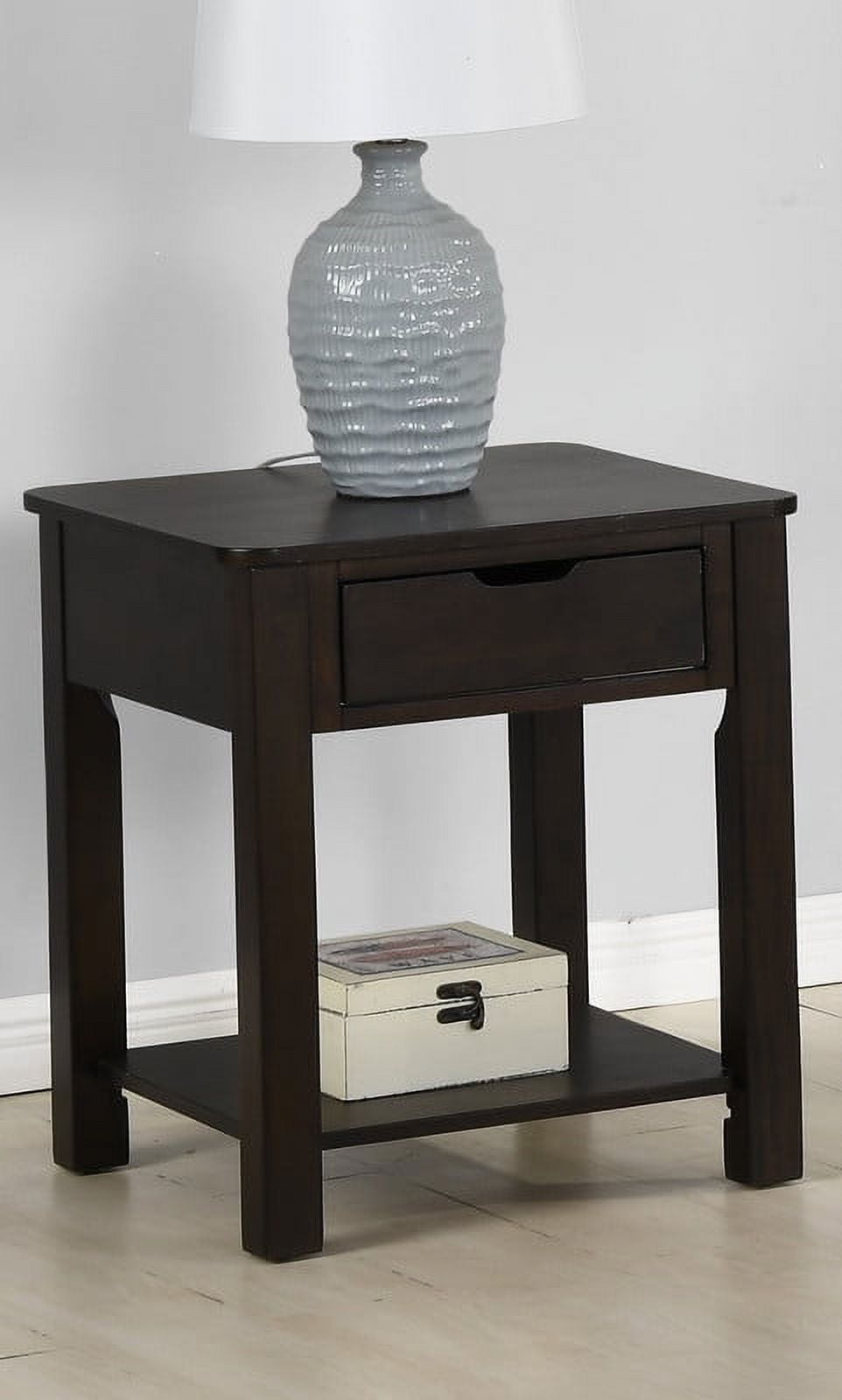 Flora 20-Inch Round End Table with Hidden Drawer and Shelf - Dark Brown ...