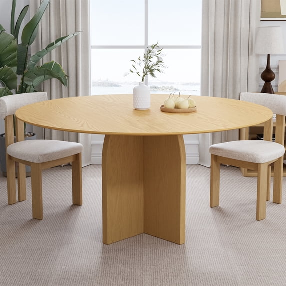 Dovelina Flora 59 Inch Solid Wood Round Dining Table Oak Rustic Durable ...