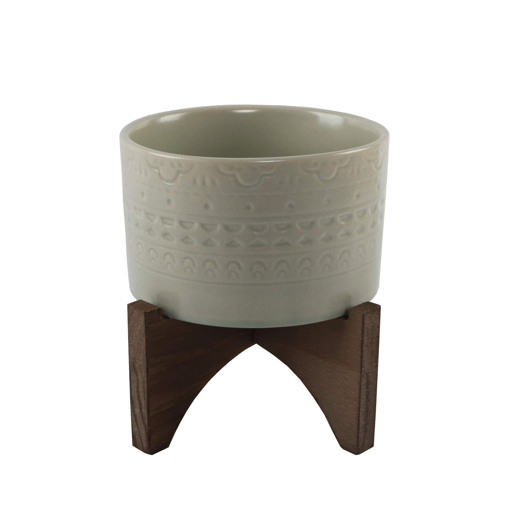 Flora Bunda 5 Inch Mayan Ceramic Planter on Wood Stand Mid Century ...