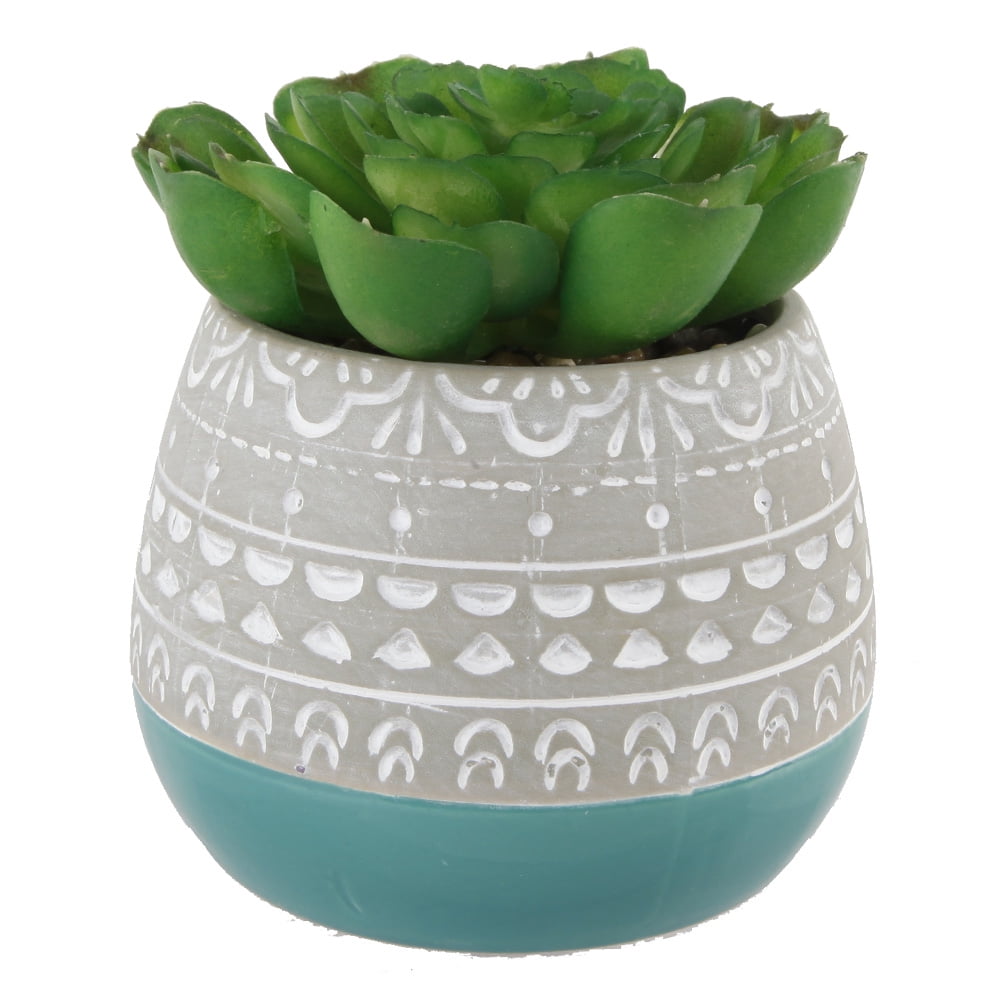 Flora Bunda Artificial Succulent in Two Tone Teal Mayan Ceramic Pot ...