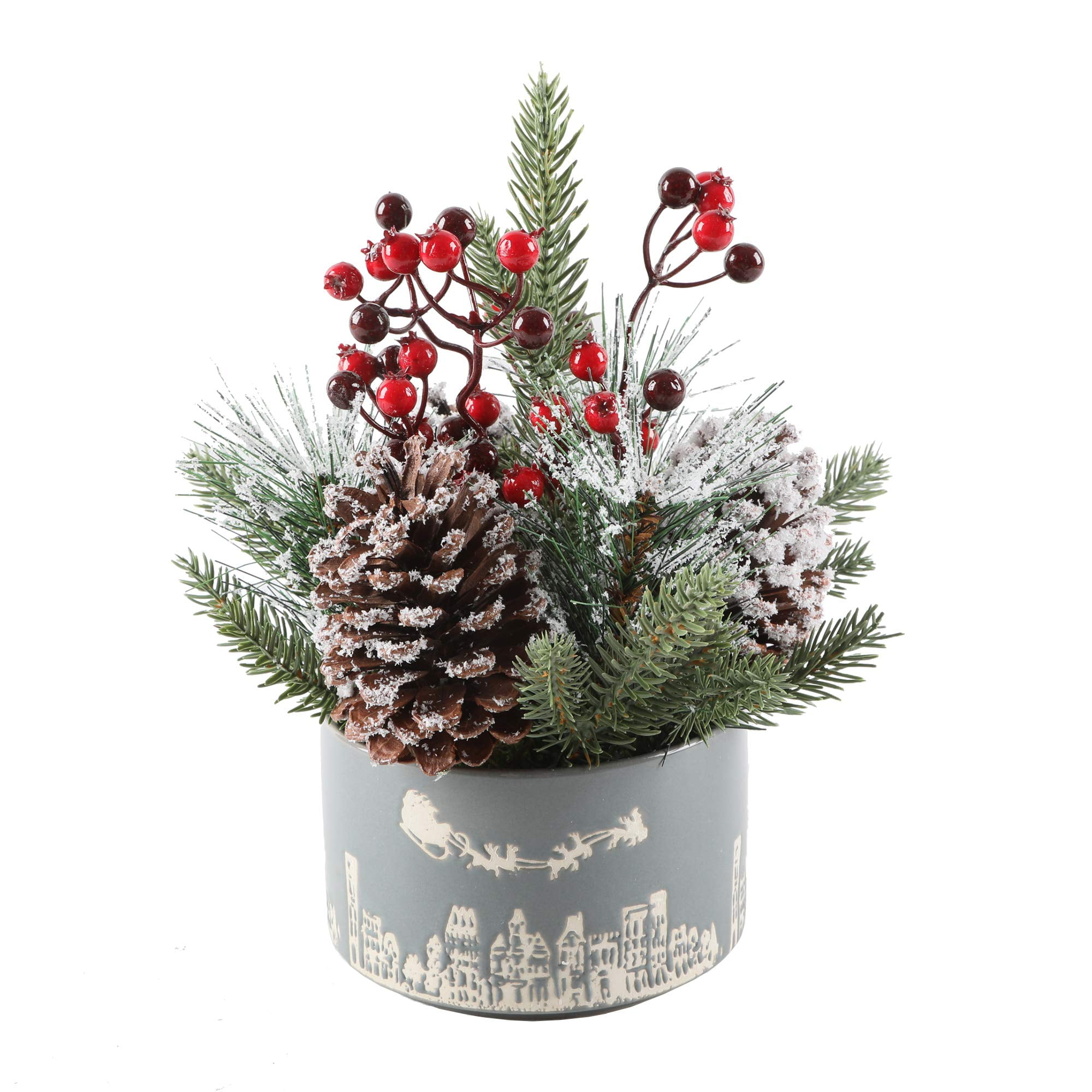 Flora Bunda Artificial Xmas Arrangement in 5 inch Gray Cityscape ...