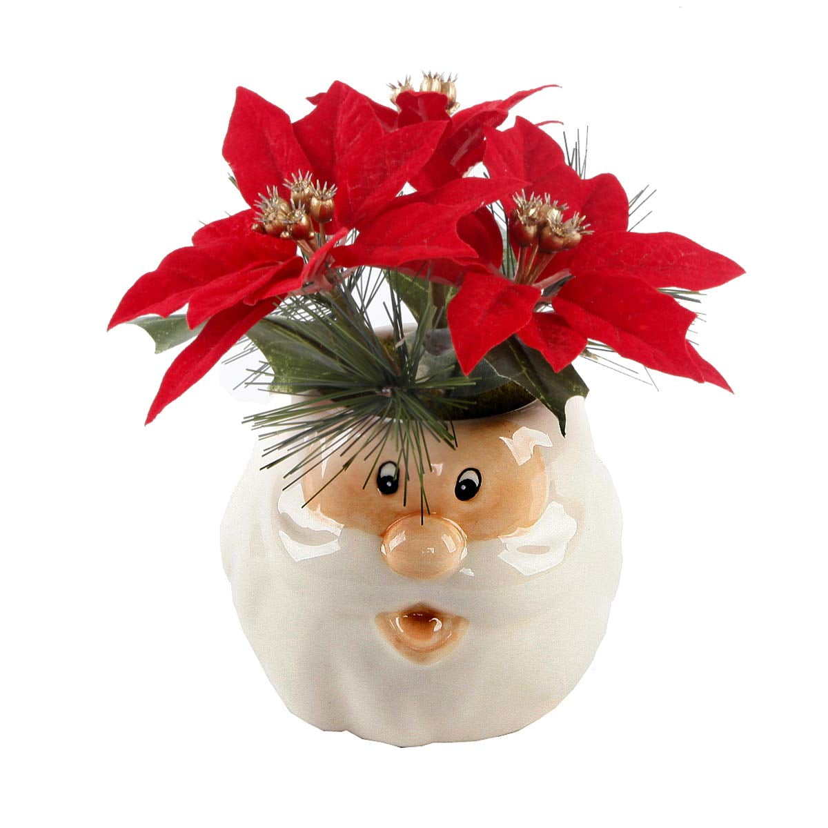 Flora Bunda Artificial Plant Holiday Christimas Poinsettias in Ceramic ...
