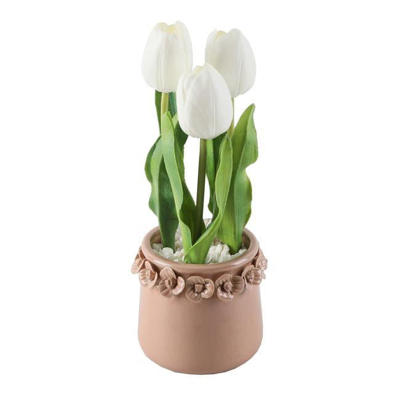 Flora Bunda CS4553E-WH Real-touch Tulips in 4.75' Floral Pot - Walmart.com