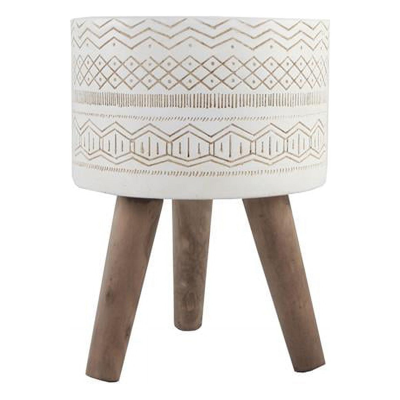 Flora Bunda 10' Indoor Tribal Fiberglass Planter with Wood Stand, Sage ...