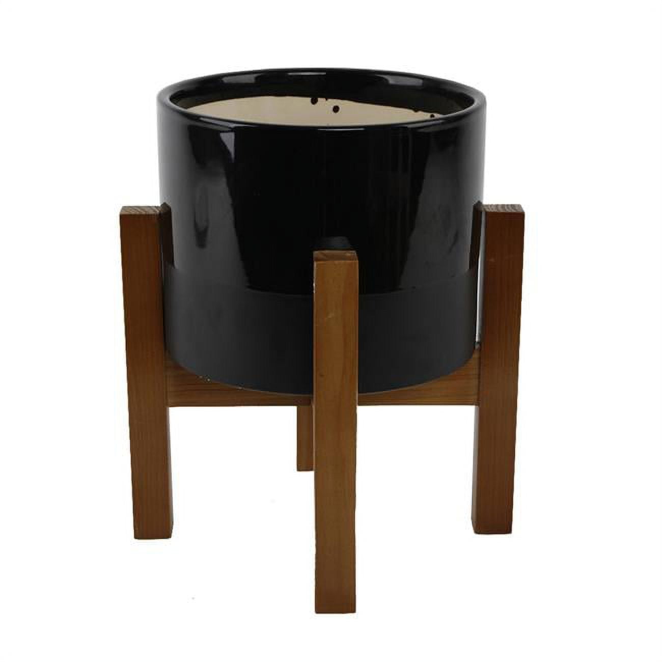 Flora Bunda MID-CENTURY 8" Large 2-Tone Ceramic Plant Pot on Wood Stand ...
