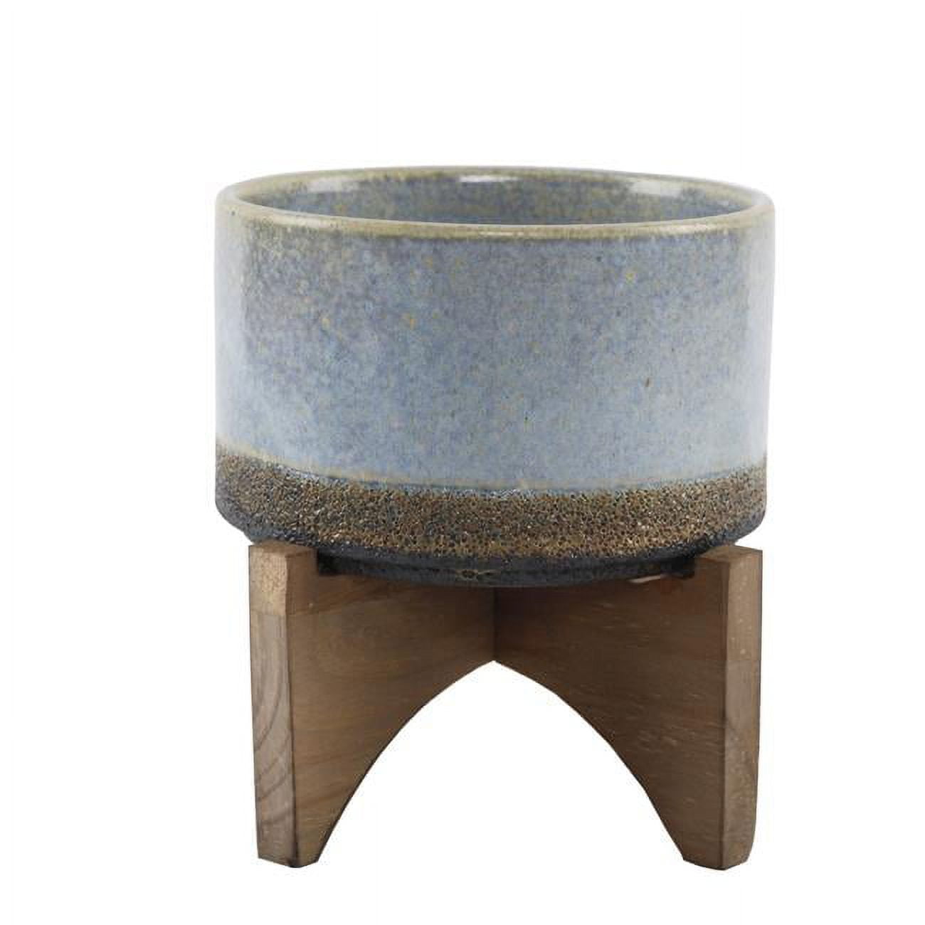 Flora Bunda Mid-Century 6.25" Lava Pot on Woodstand Blue - Walmart.com