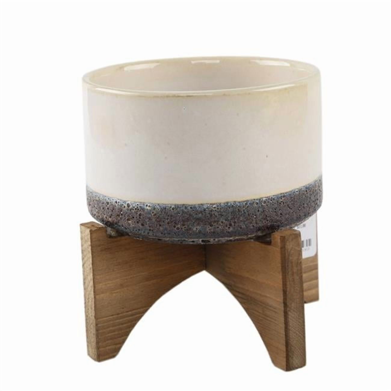 Flora Bunda Mid-Century 6.25" Lava Pot on Woodstand Grey - Walmart.com