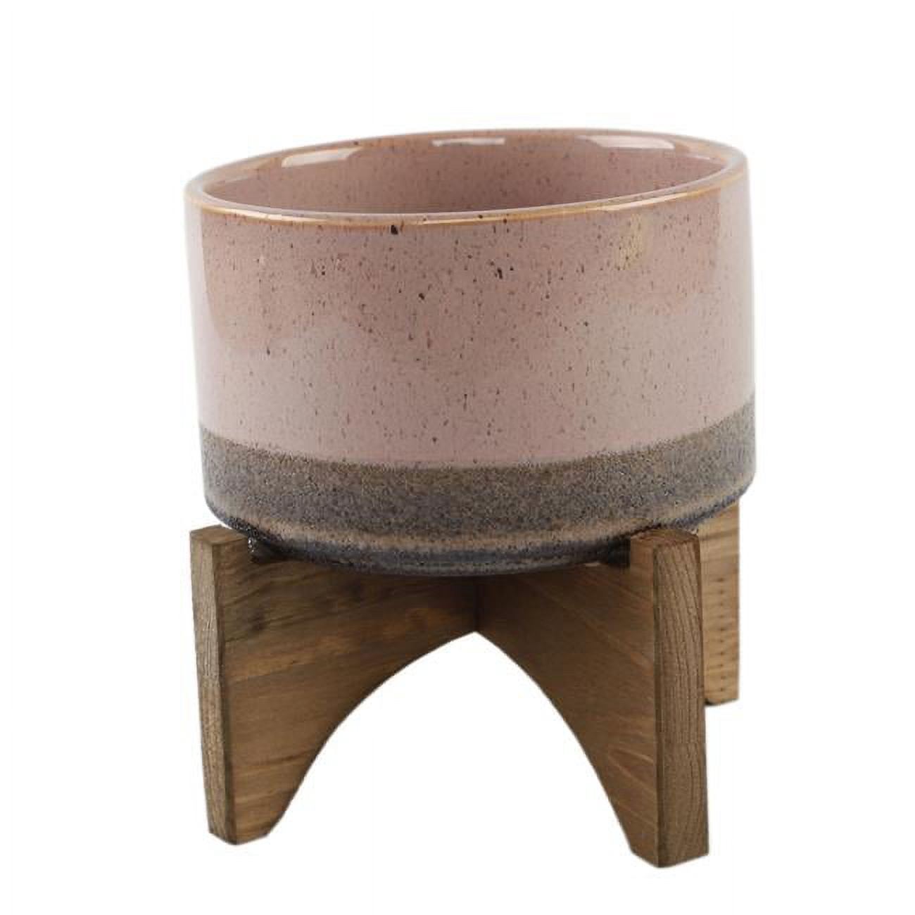 Flora Bunda Mid-Century 6.25" Lava Pot on Woodstand Pink - Walmart.com