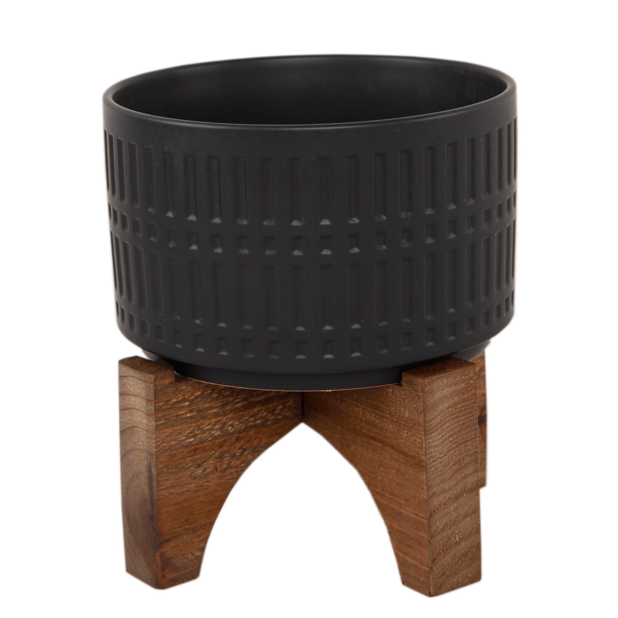 Flora Bunda Mid Century 7 Inch Black Roman Texture Ceramic Planter on ...