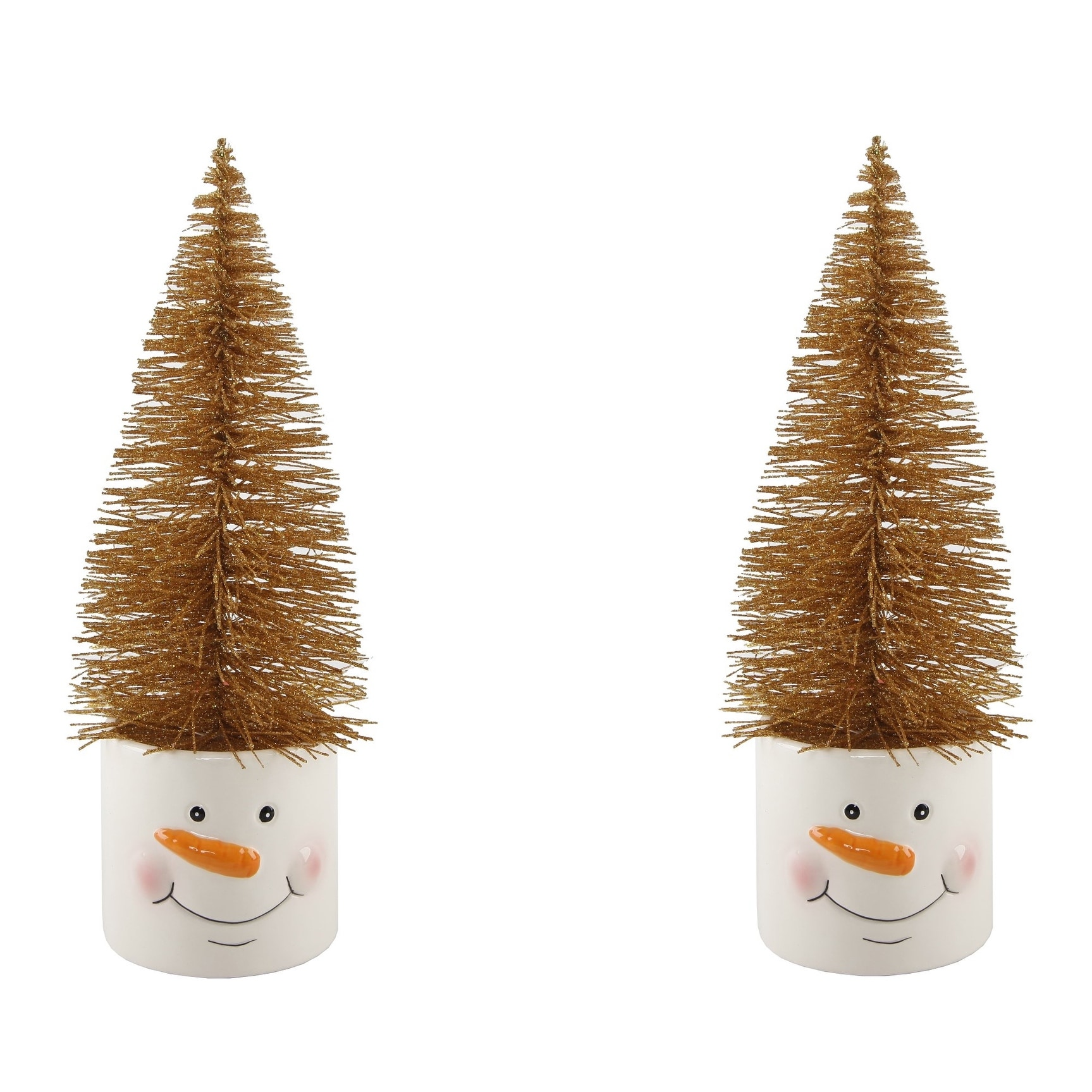 Flora Bunda Set of 2 Mini 11" H Christmas Trees in Ceramic Snowman Gold ...
