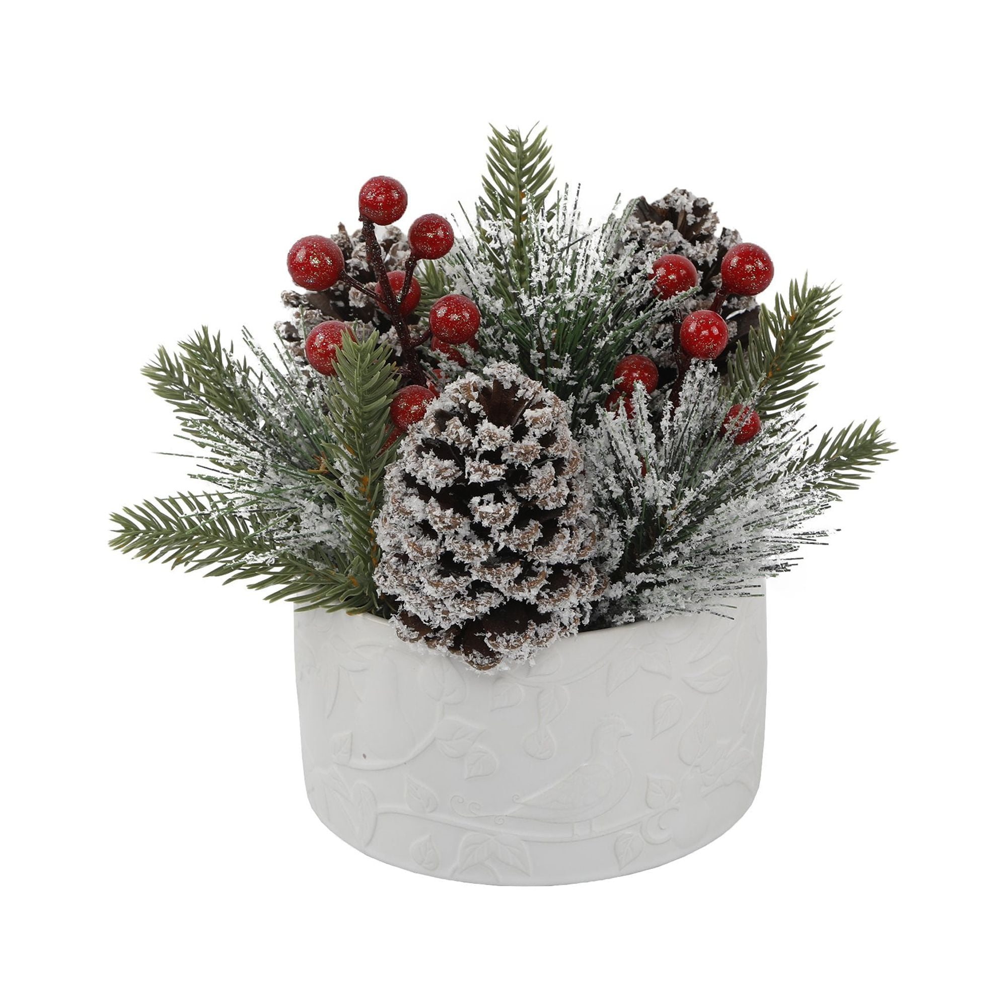 Flora Bunda Xmas Mix in 5" Patridge tree Ceramic Pot, IVORY White ...