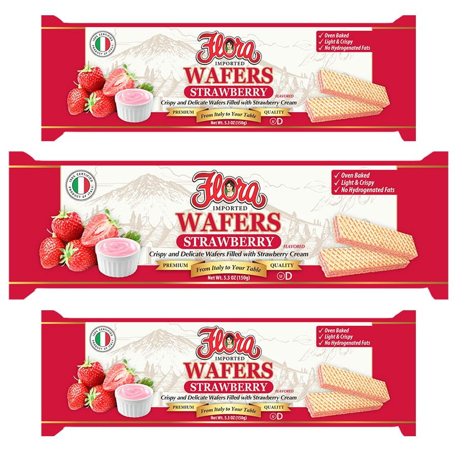 Flora Italian Wafers Strawberry - Crispy Italian KMC2Wafers Filled with ...