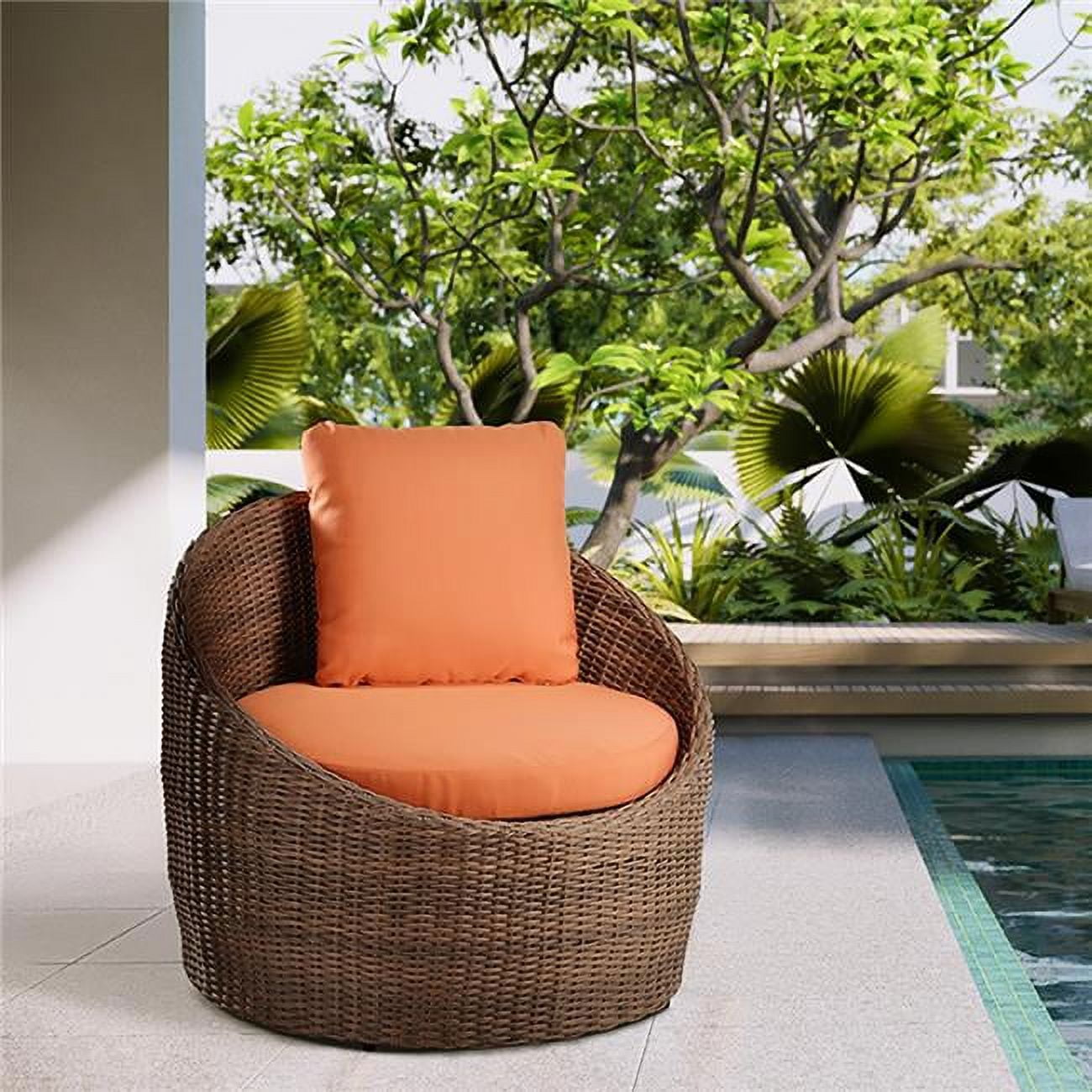 Flora Modern Wicker / Rattan Outdoor Arm Chair in Dark Brown/Orange ...