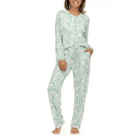 Flora Nikrooz 2-Piece Long Sleeve Henley Pajama Set - Walmart.com