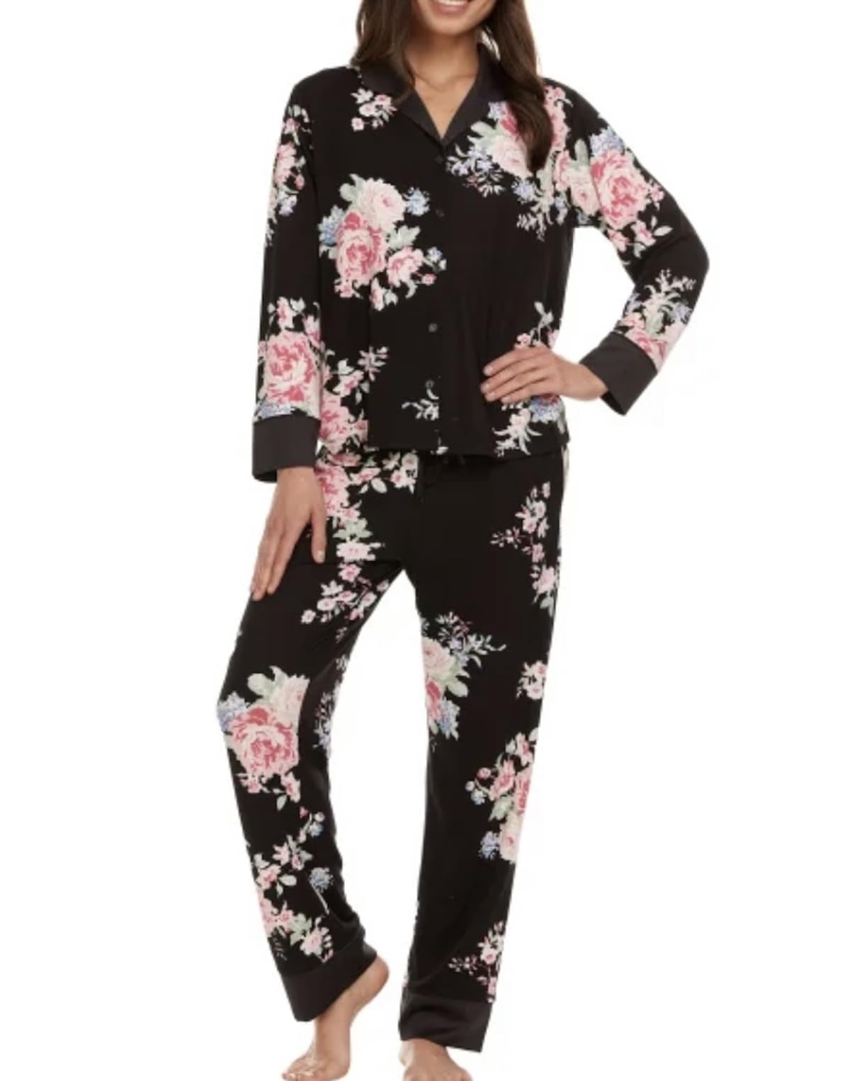 Flora Nikrooz FN Women's 2 Piece Super Soft Satin Trim Notch Collar ...