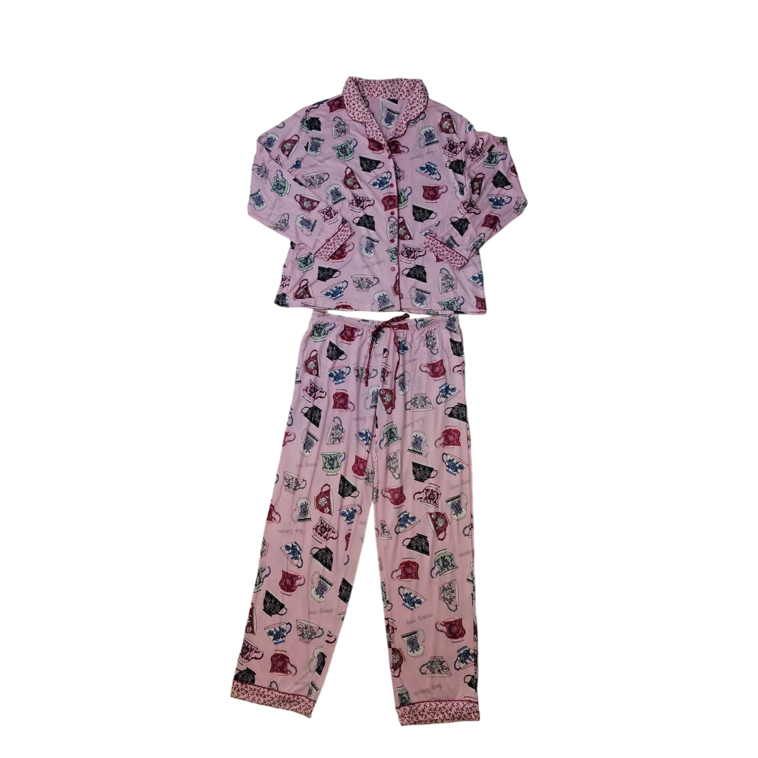 Flora Nikrooz Women's Long Sleeve Notch Collar 2 Piece Pajama Set (Pink ...