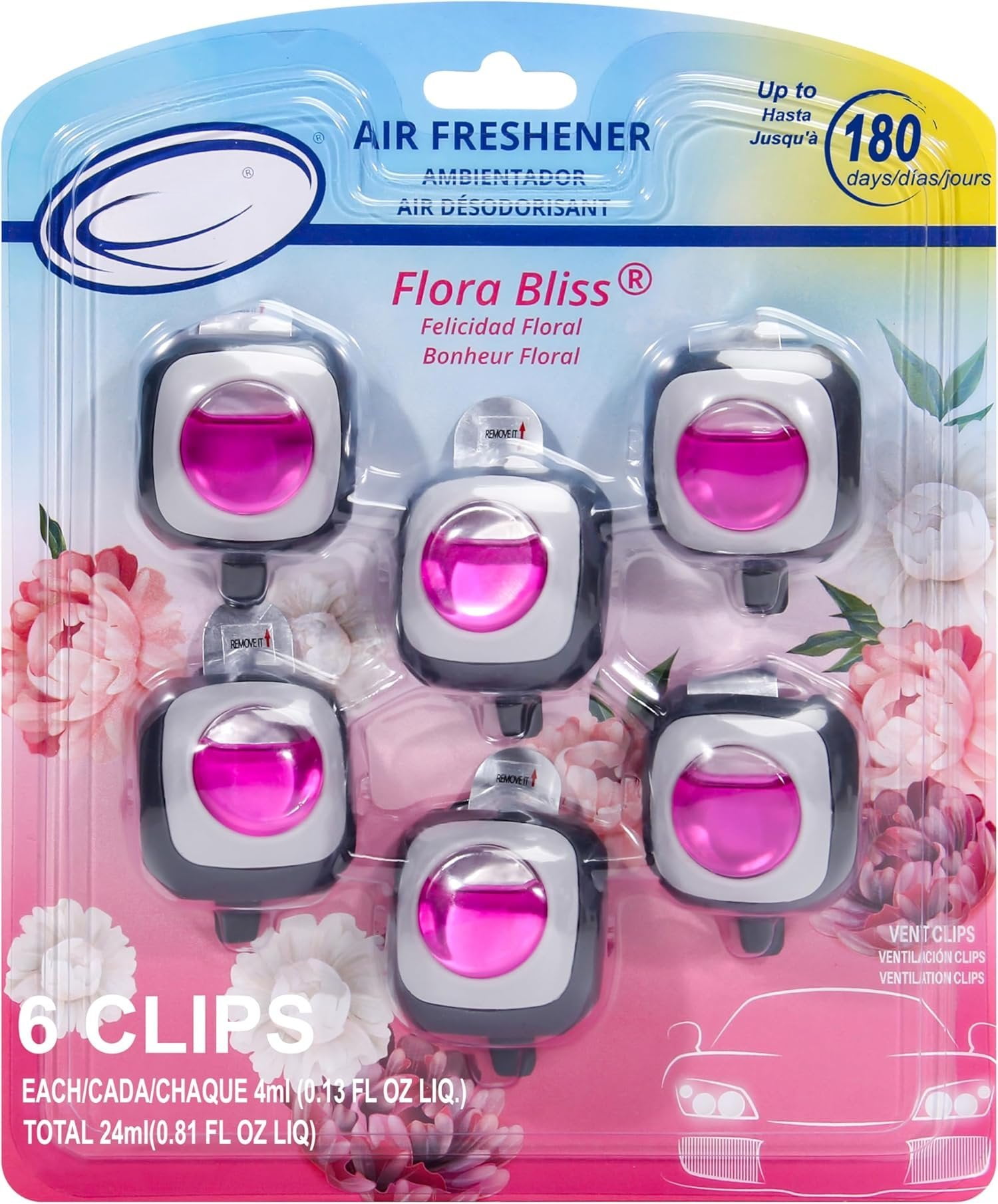 Flora Scent Freshener Clip, 6 Vent Clips, 4ml Each, Long Lasting ...
