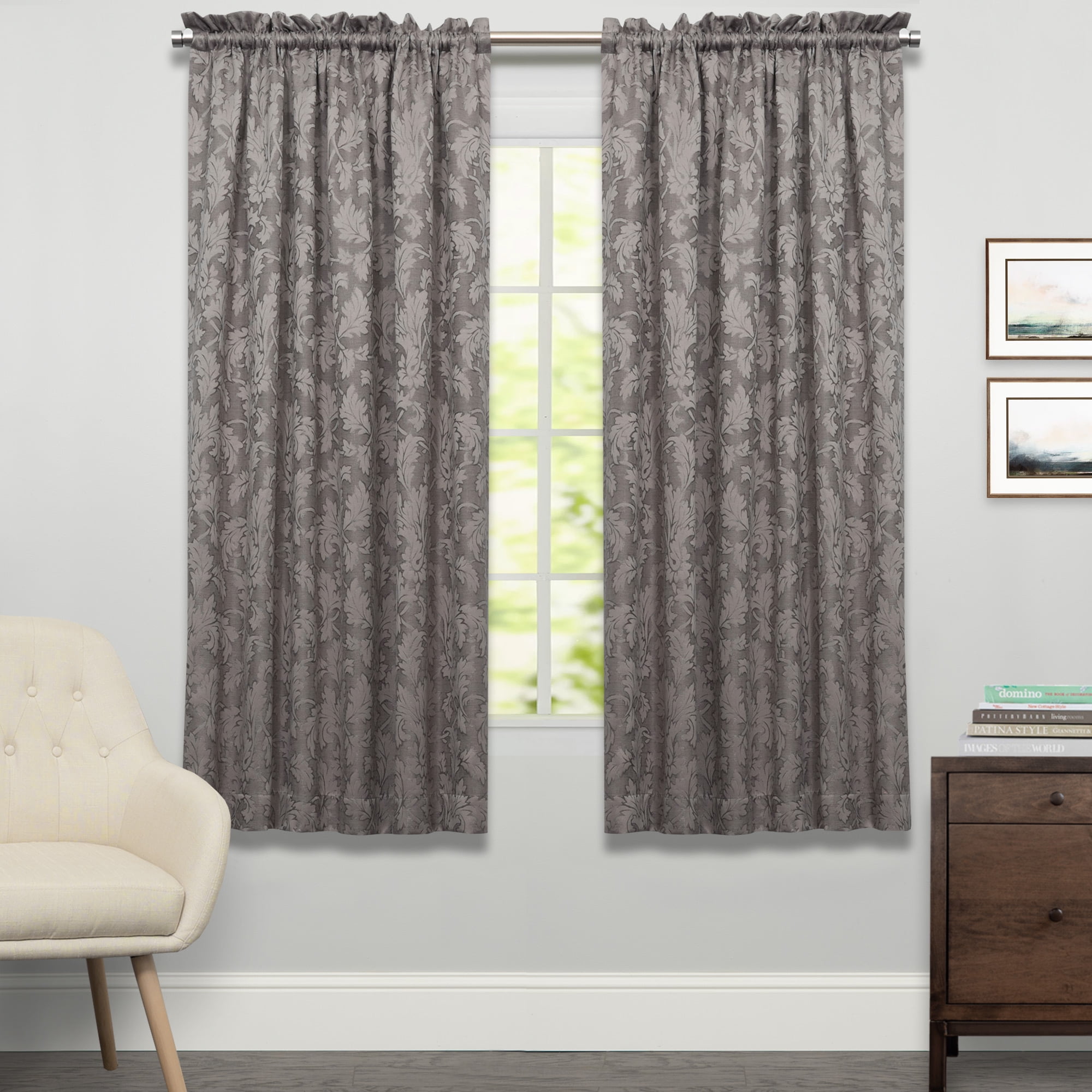 Flora Scrolling Leaf Jacquard Single Tailored Window Curtain Panel 63 ...