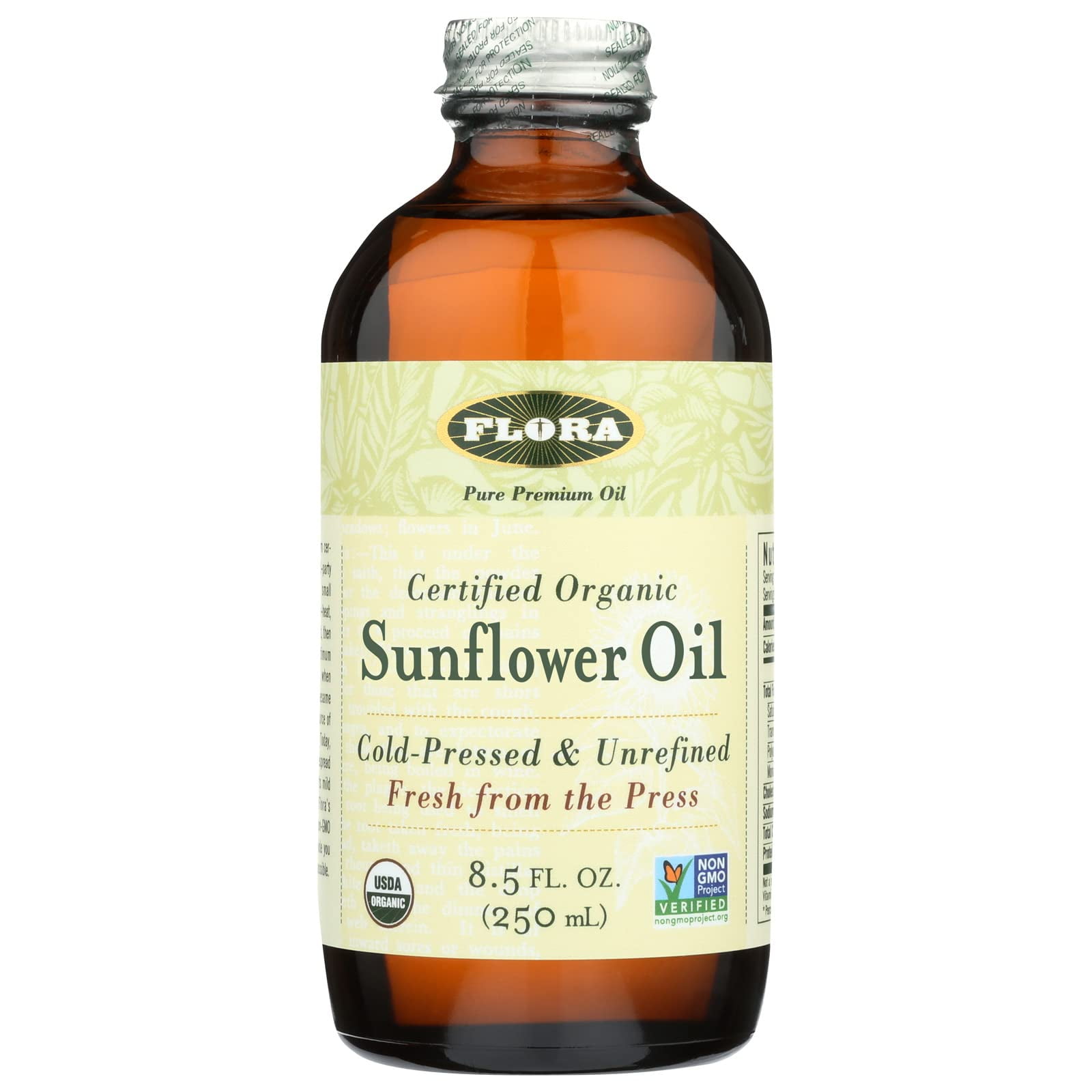 Flora - Cold Pressed Pure Sunflower Oil, Certified Organic, 8.5 fl. oz. - Walmart.com