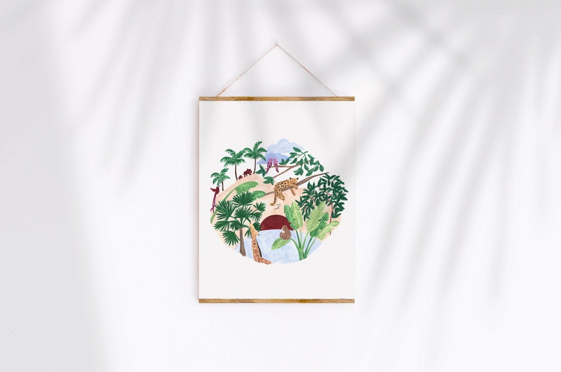 Flora and Fauna Poster Tropical Gouache Artwork Poster Art Print Home ...