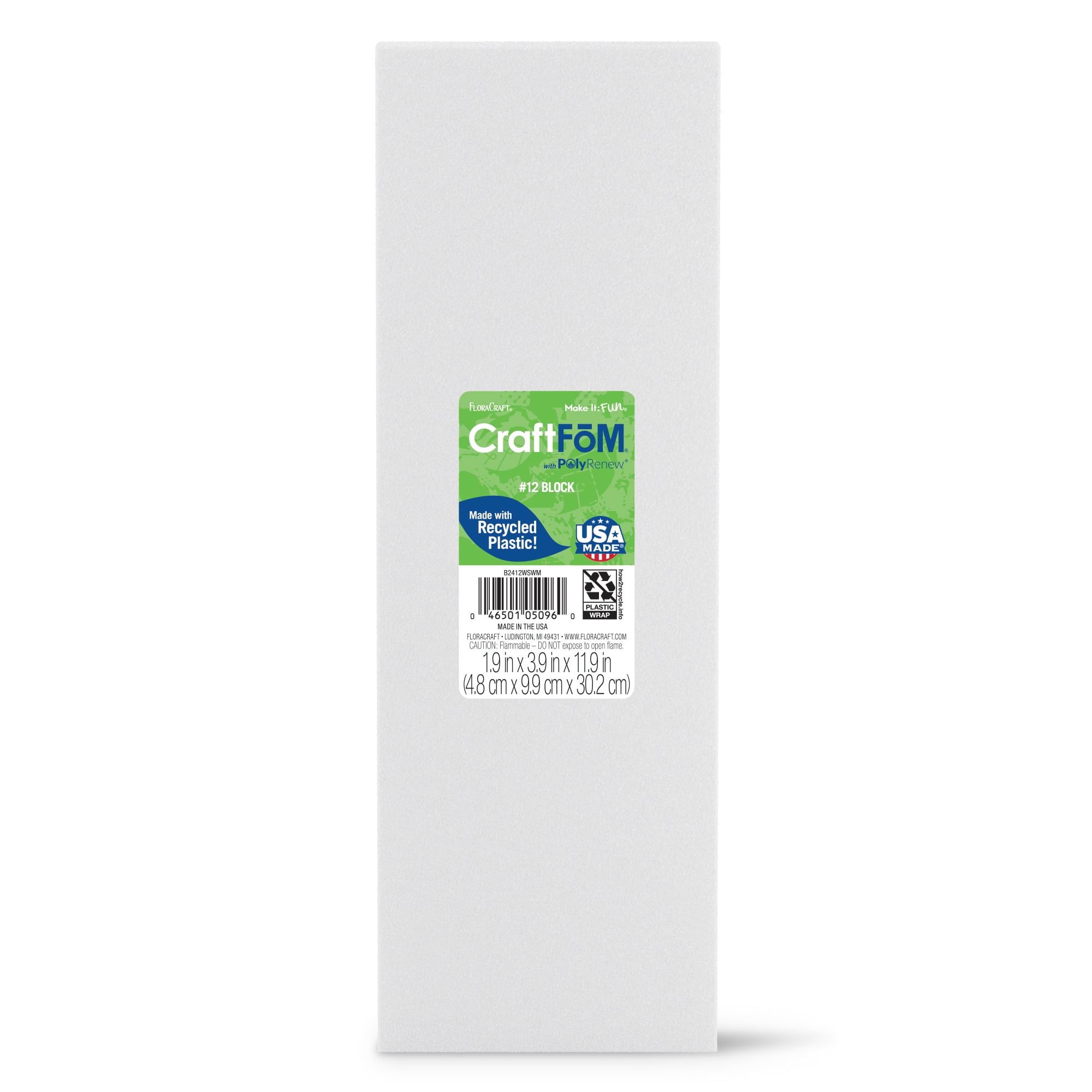FloraCraft Crafting Foam Block 1.9 inch x 3.9 inch x 11.9 inch White ...