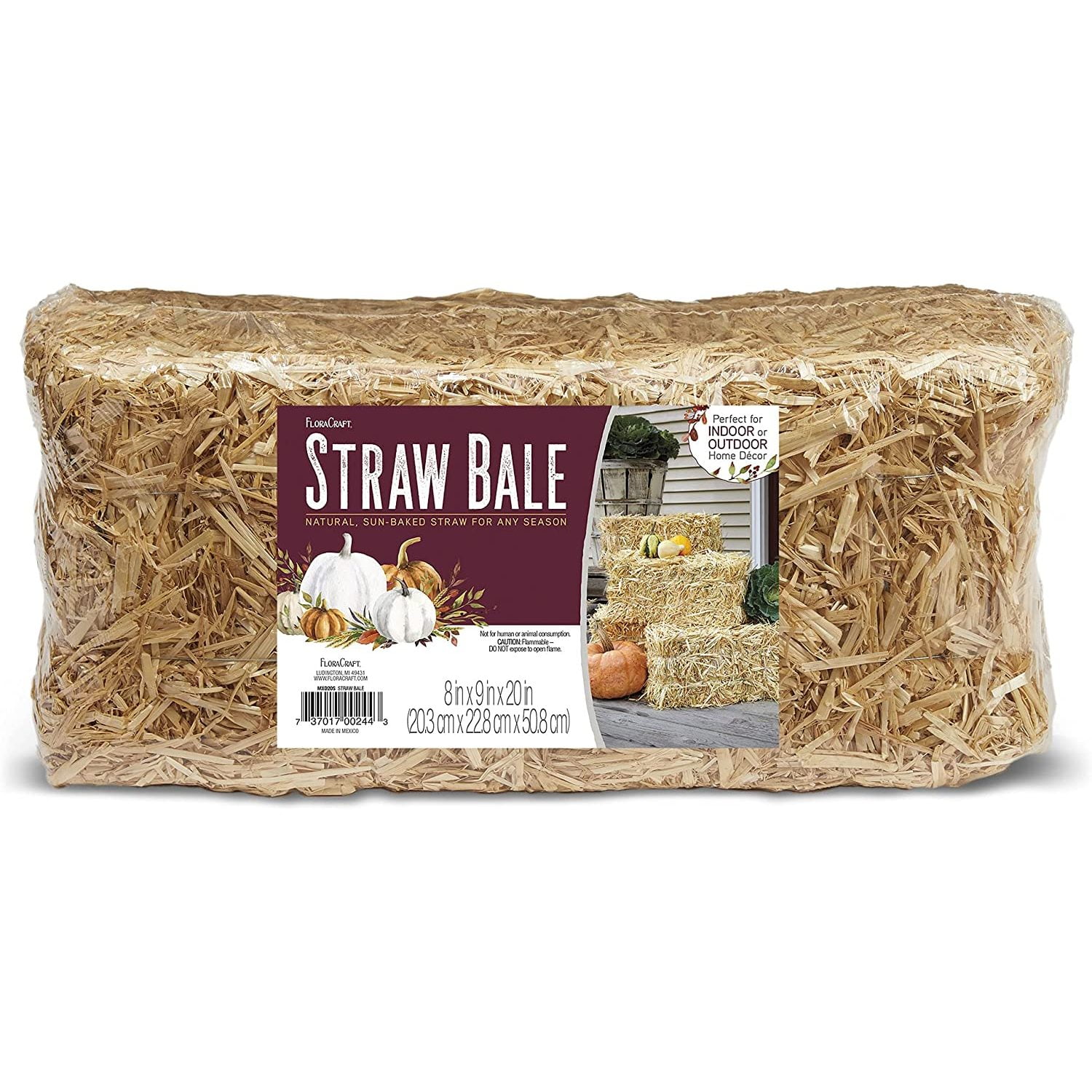 FloraCraft Decorative Straw Bale 8 Inch x 9 Inch x 20 Inch Natural ...