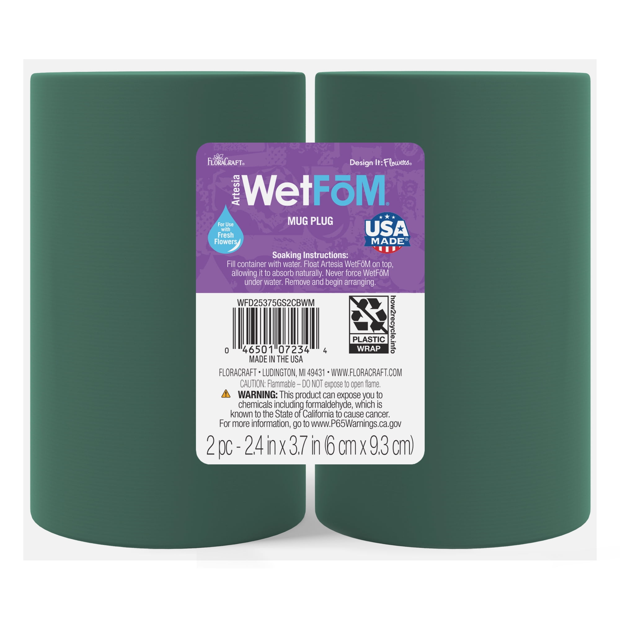 FloraCraft Artesia WetFōM Mug Plug, 2.4 in x 3.75 in, Green, 2 Pieces ...