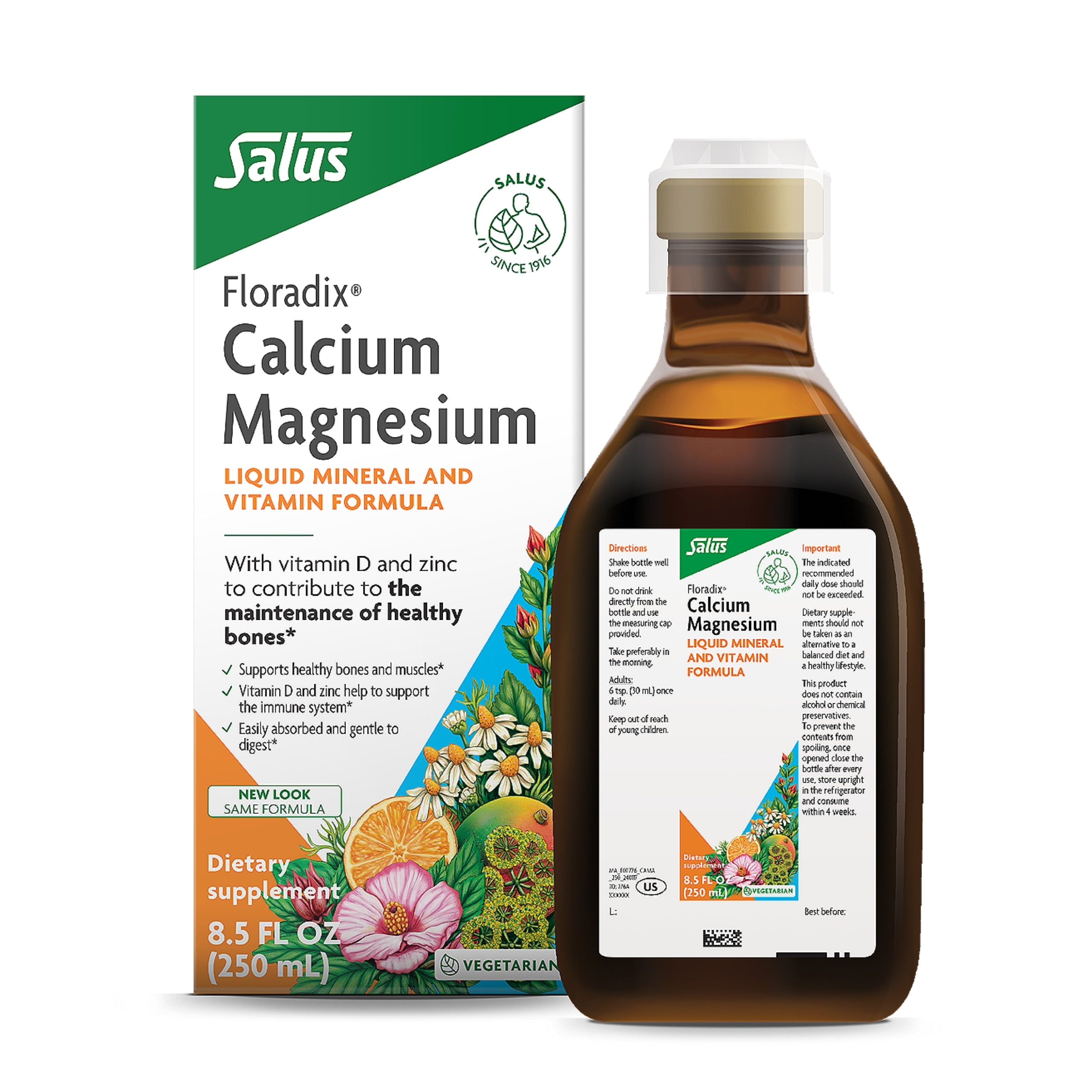 Floradix Calcium Magnesium Liquid Herbal & Mineral Supplement - Bone ...