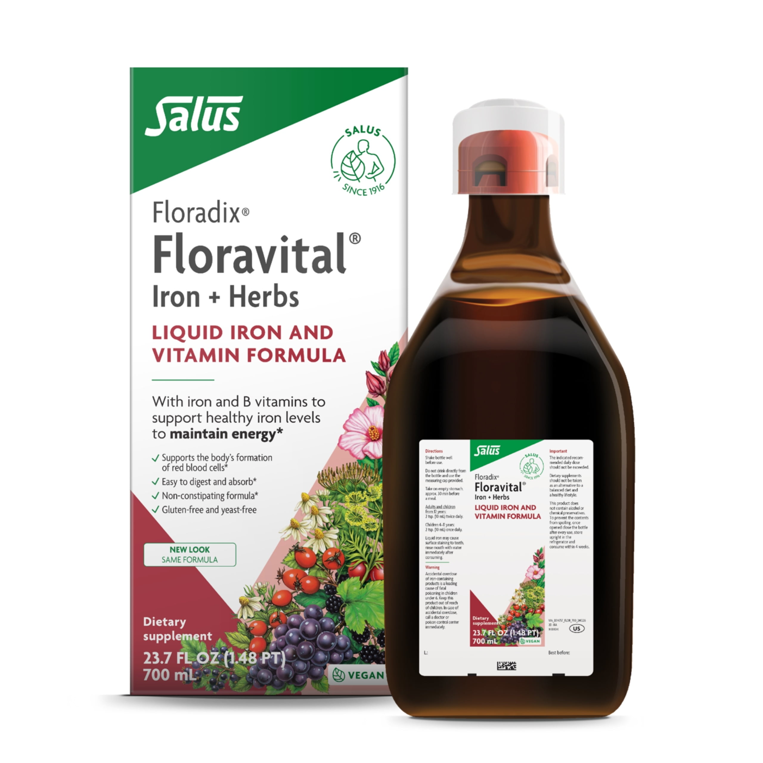 Floradix Floravital Vegan Iron + Herbs Liquid Supplement, 23 fl oz (700 ml) - Walmart.com