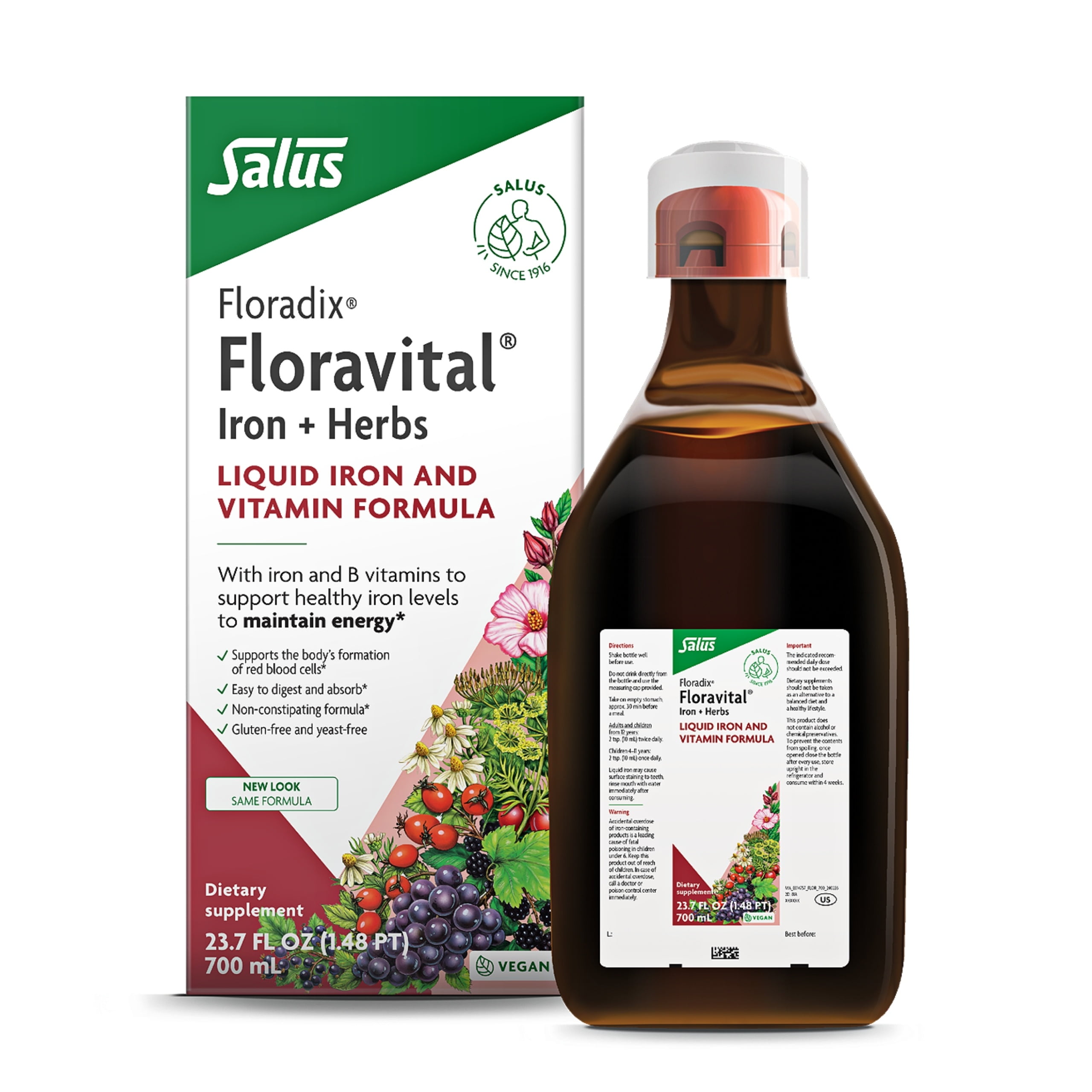 Floradix Floravital Vegan Iron + Herbs Liquid Supplement, 23 fl oz (700 ...