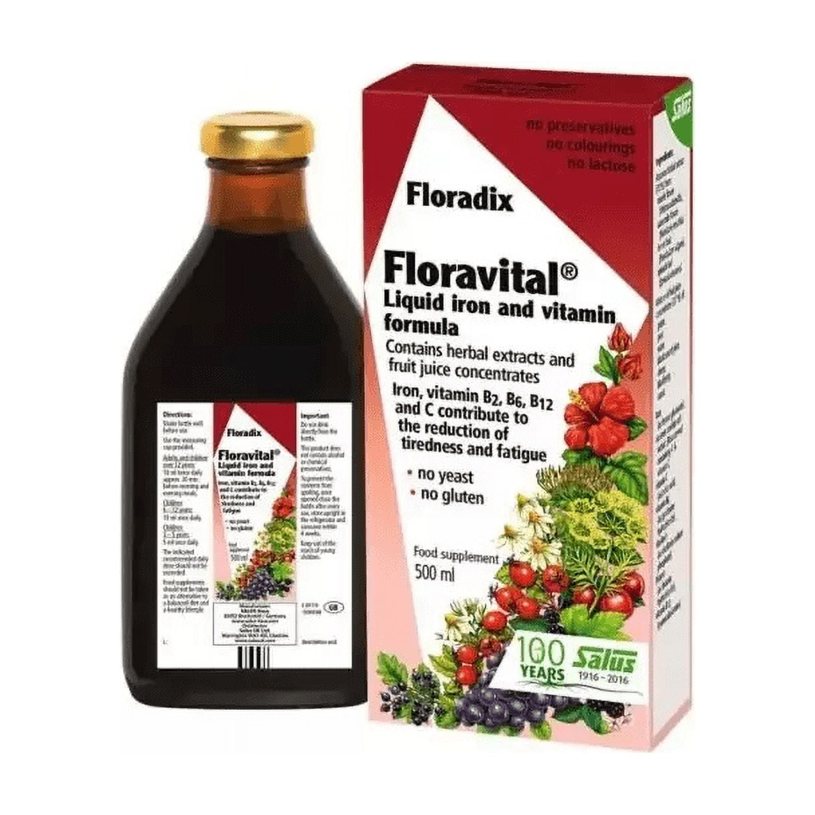 Floradix Floravital Iron & Vitamin Liquid Supplement, Yeast-Free ...