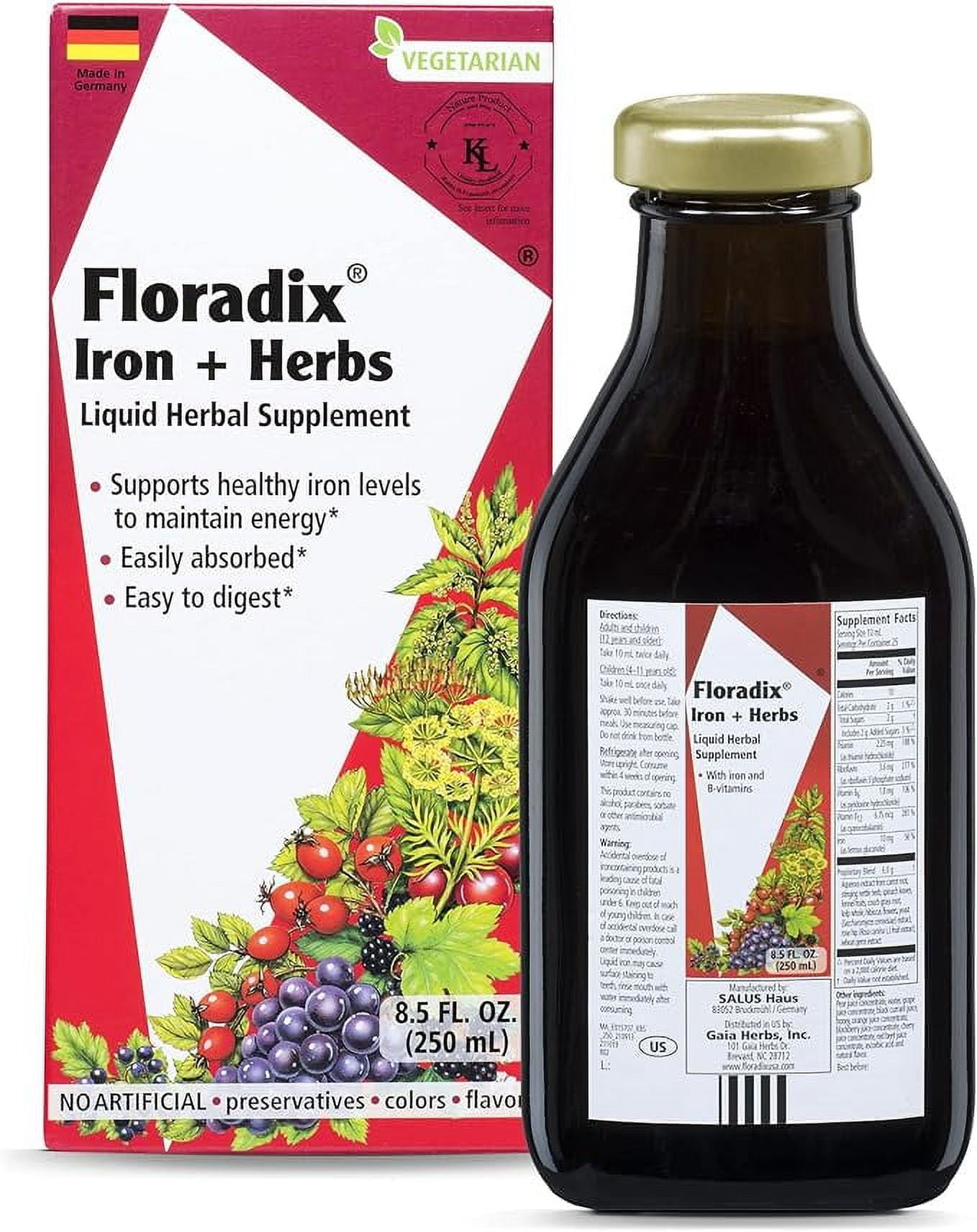 Floradix Iron and Herbs Liquid Extract 8.5 oz, Iron Supplement for Anemia - Walmart.com