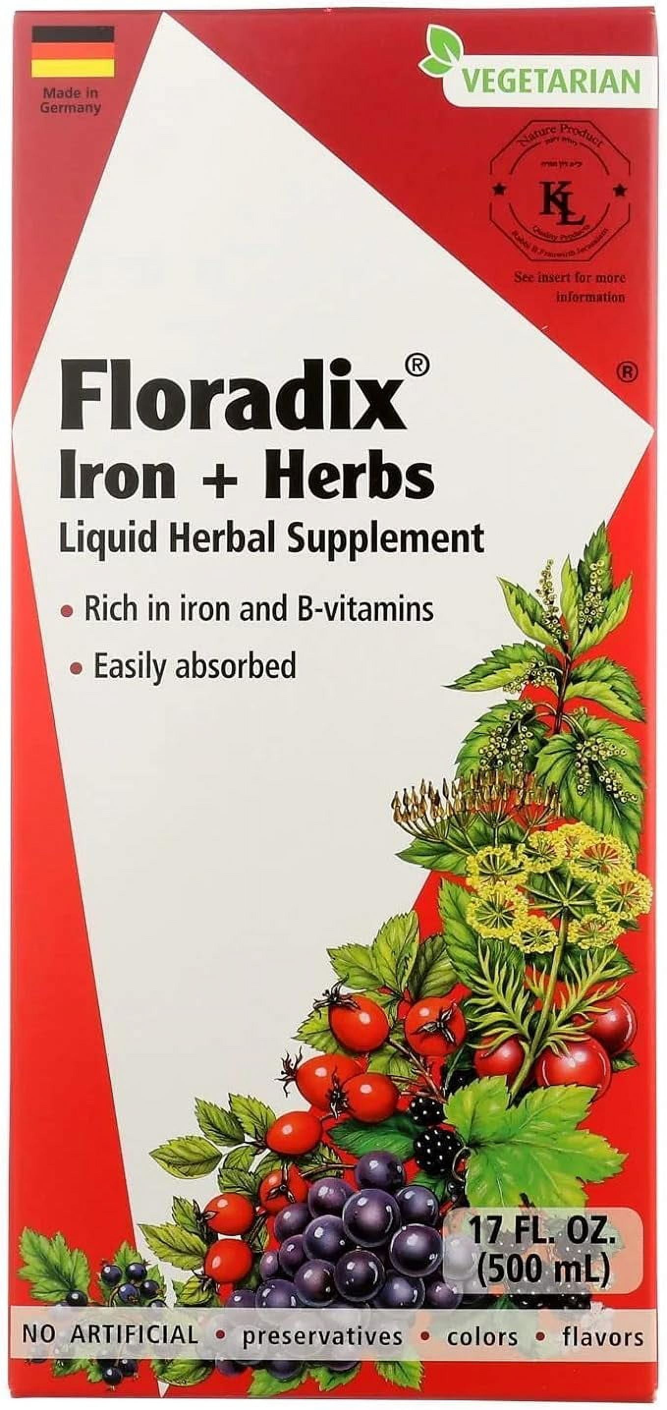 Floradix Iron And Herbs Liquid Vegetarian Supplement, Supports Energy ...