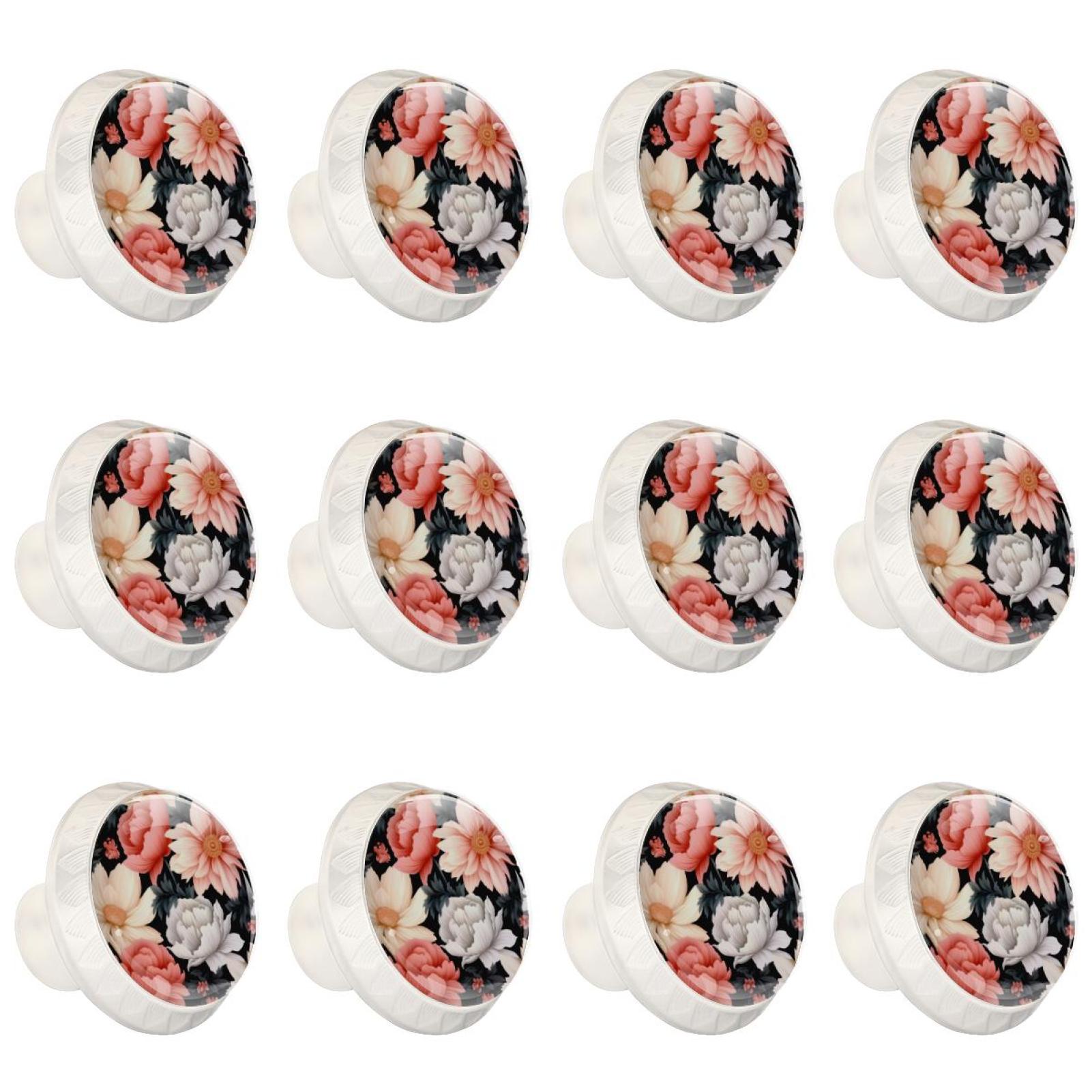Floral 12 Pcs White Round Drawer Pulls with Screws,ABS and Glass ...