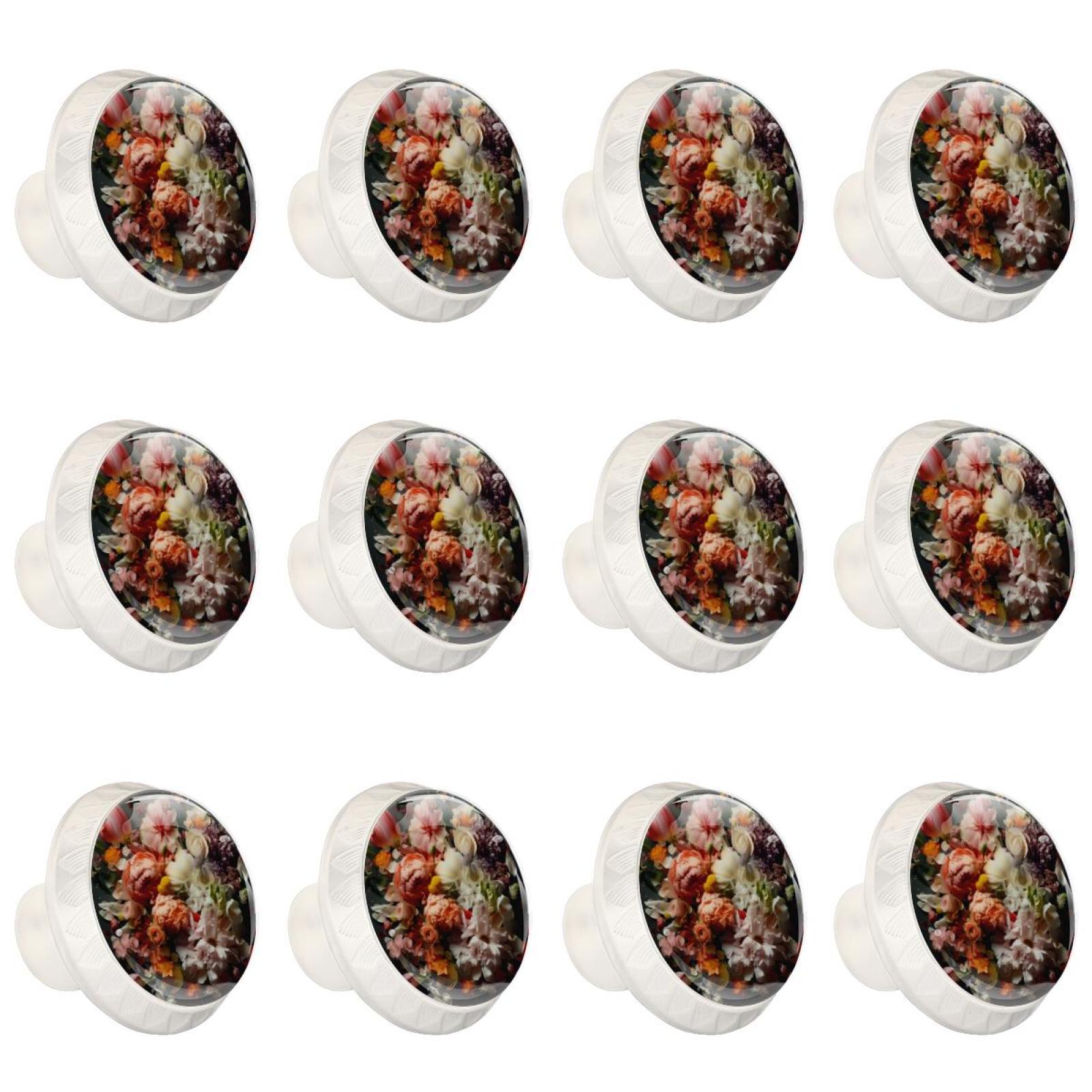 Floral 12 Pcs White Round Drawer Pulls with Screws,ABS and Glass ...