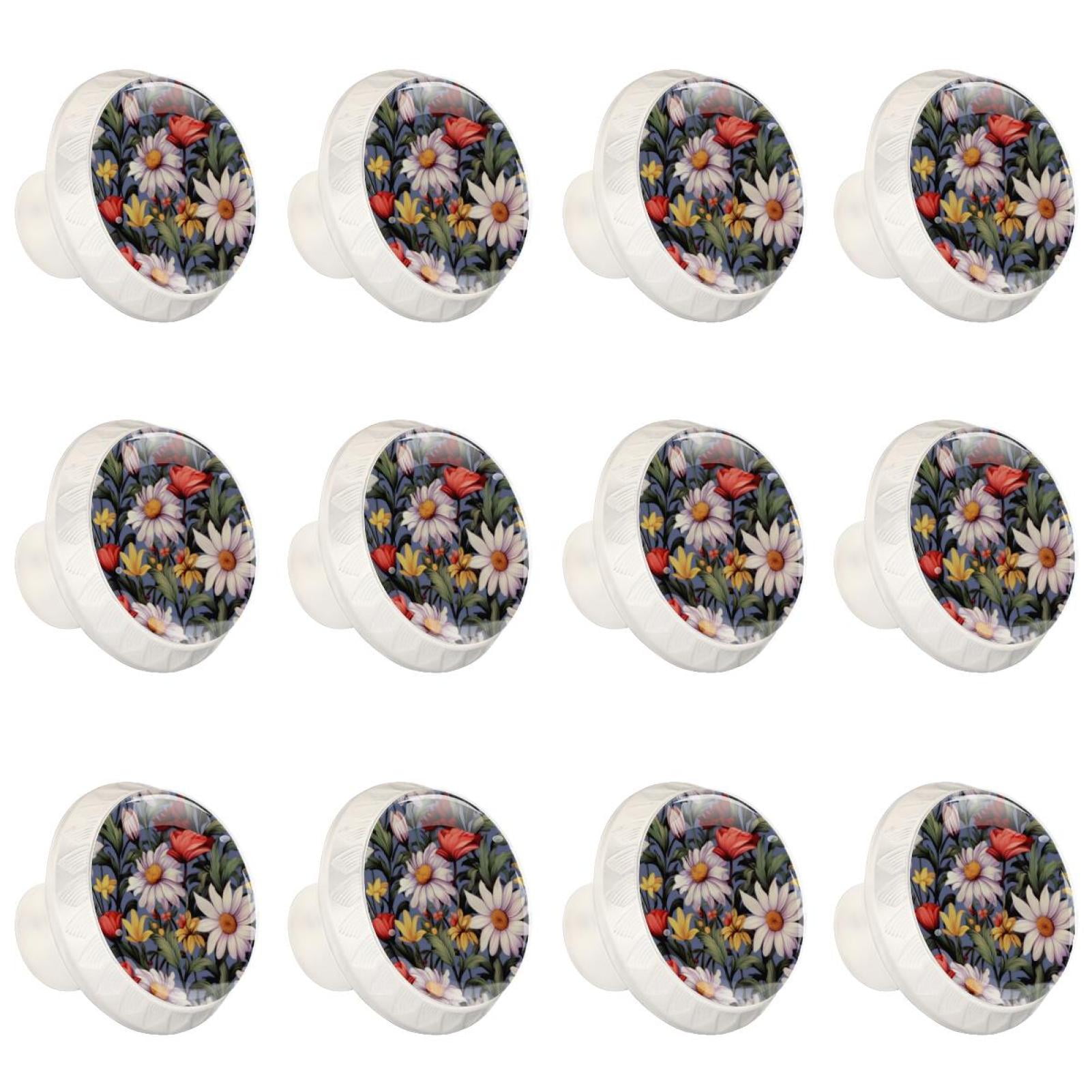 Floral 12 Pcs White Round Drawer Pulls with Screws,ABS and Glass ...