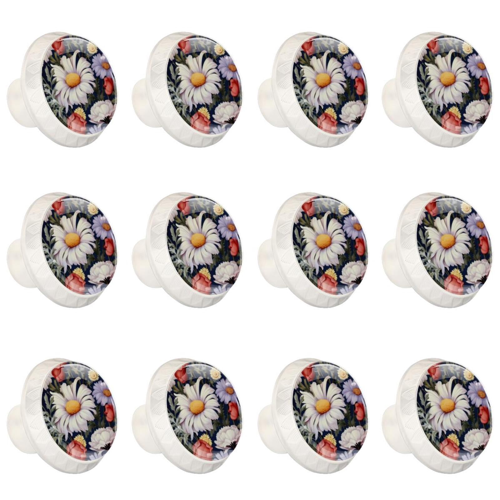 Floral 12 Pcs White Round Drawer Pulls with Screws,ABS and Glass ...