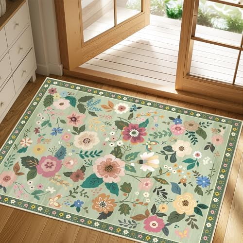 Floral 2x3 Area Rug Machine Washable Soft Print Boho Carpet Non Slip ...