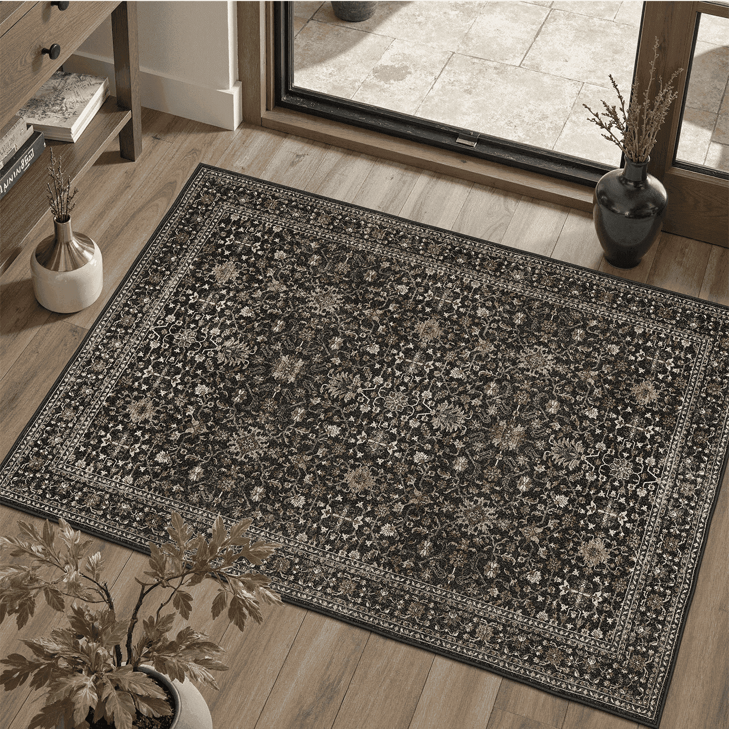 Floral 2x3 Entryway Rug, Machine Washable Soft Non Slip Vintage Floral ...