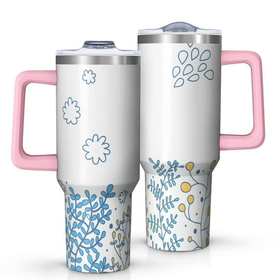 Floral 40oz Tumbler– Stainless Steel Insulated Tumbler with Handle and ...