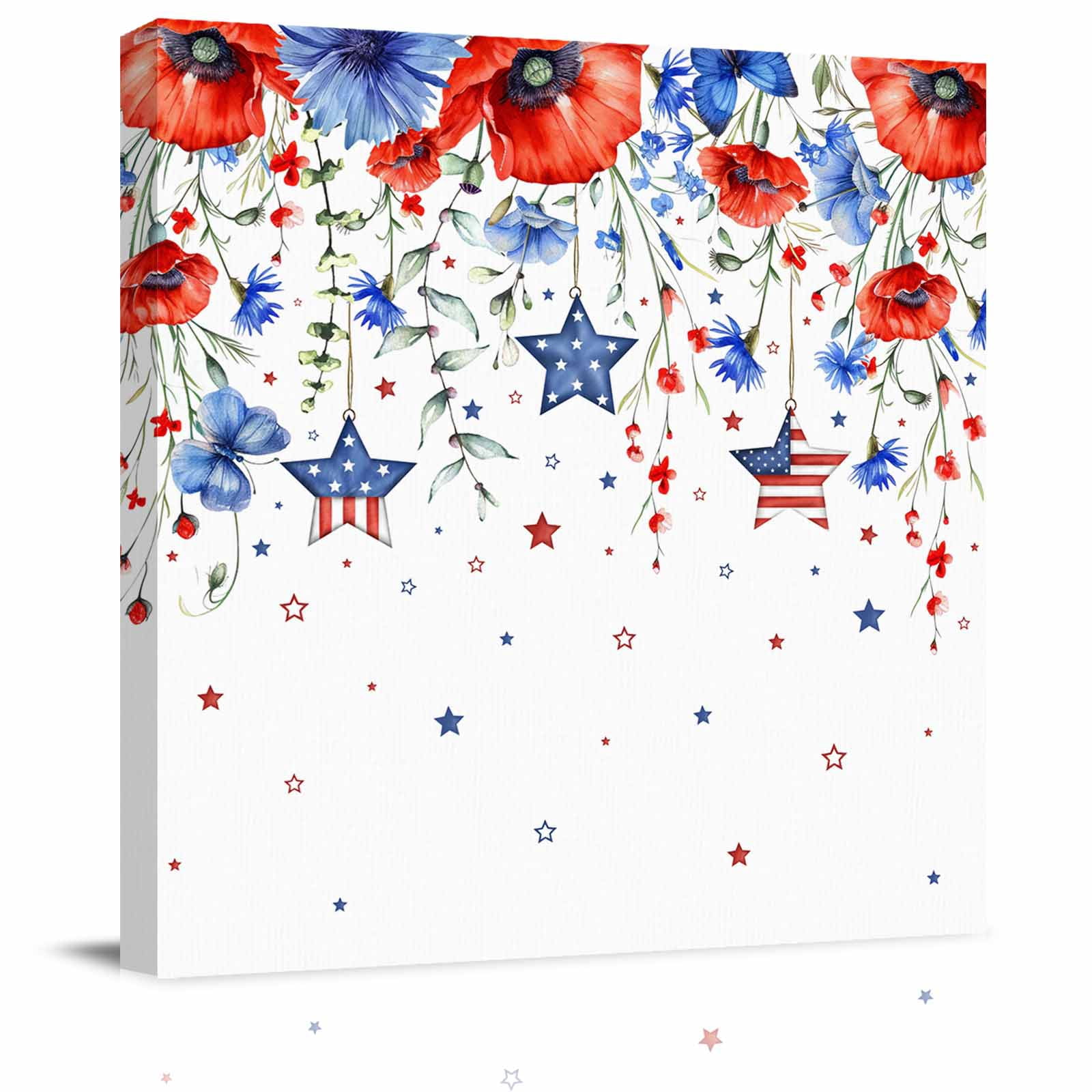Floral 4th of July Canvas Print Wall Art Painting, Modern Wall Decor ...