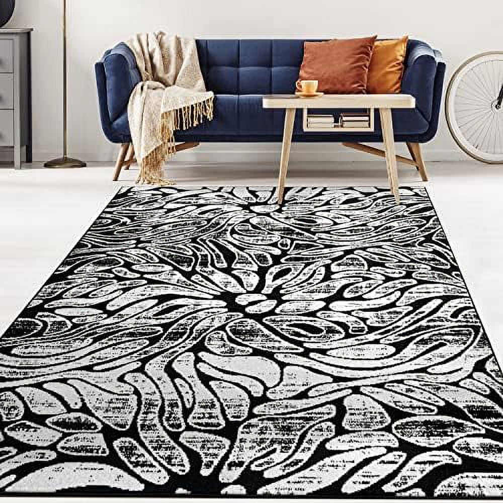 Floral 5X7 Abstract Indoor Area Rug Siesta (Black White, 5'3" X 7 ...