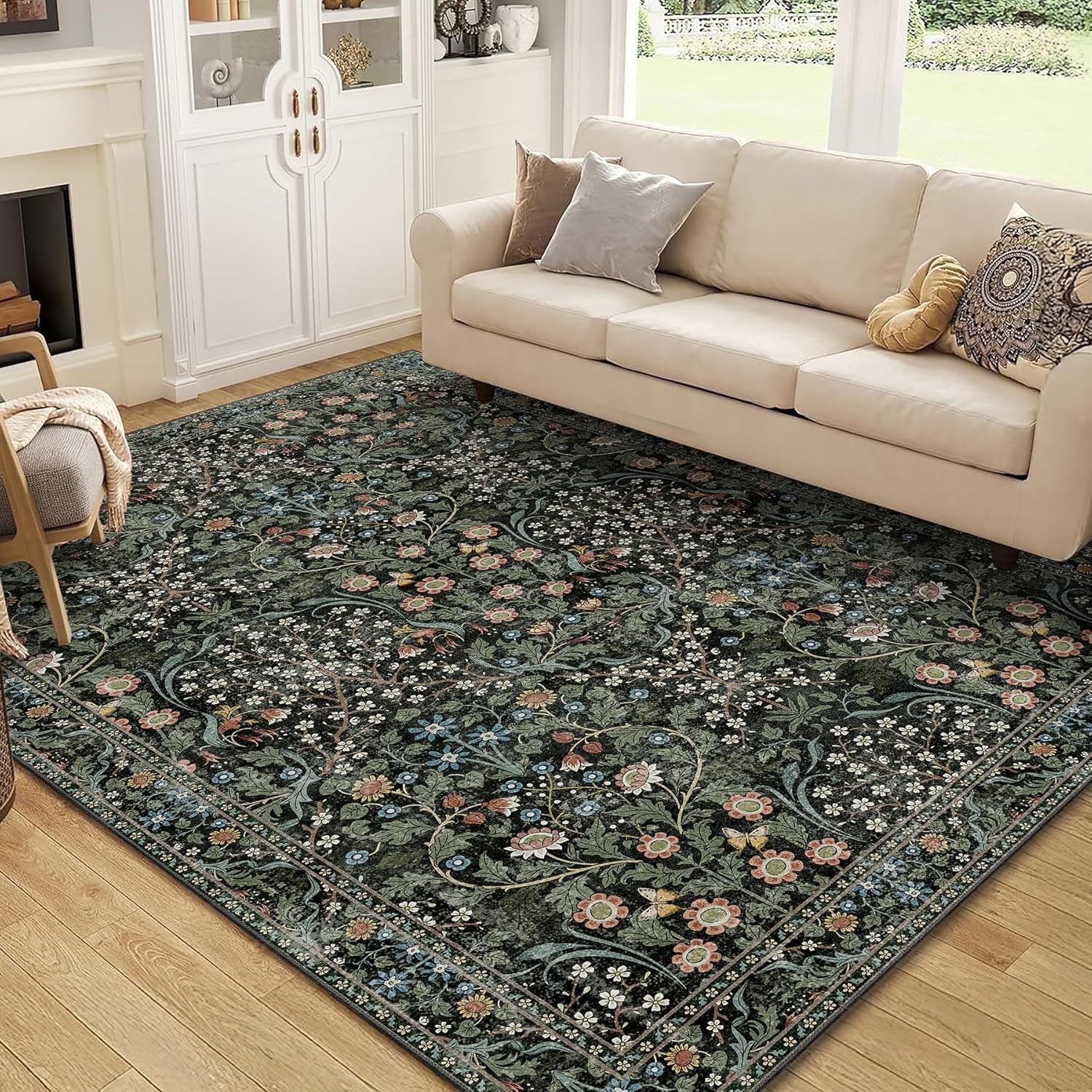 Floral 5x7 Area Rugs,Washable Rug for Room Office Dining Room,Large ...