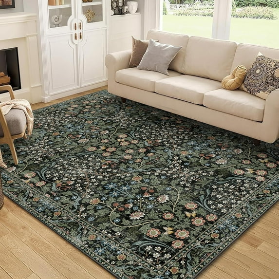 Floral 5x7 Area Rugs,Washable Rug for Room Office Dining Room,Large ...
