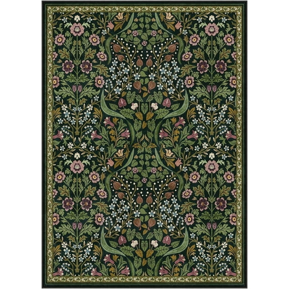 Floral 5x7 Washable Living Room Rugs, Green Area Rugs for Bedroom ...