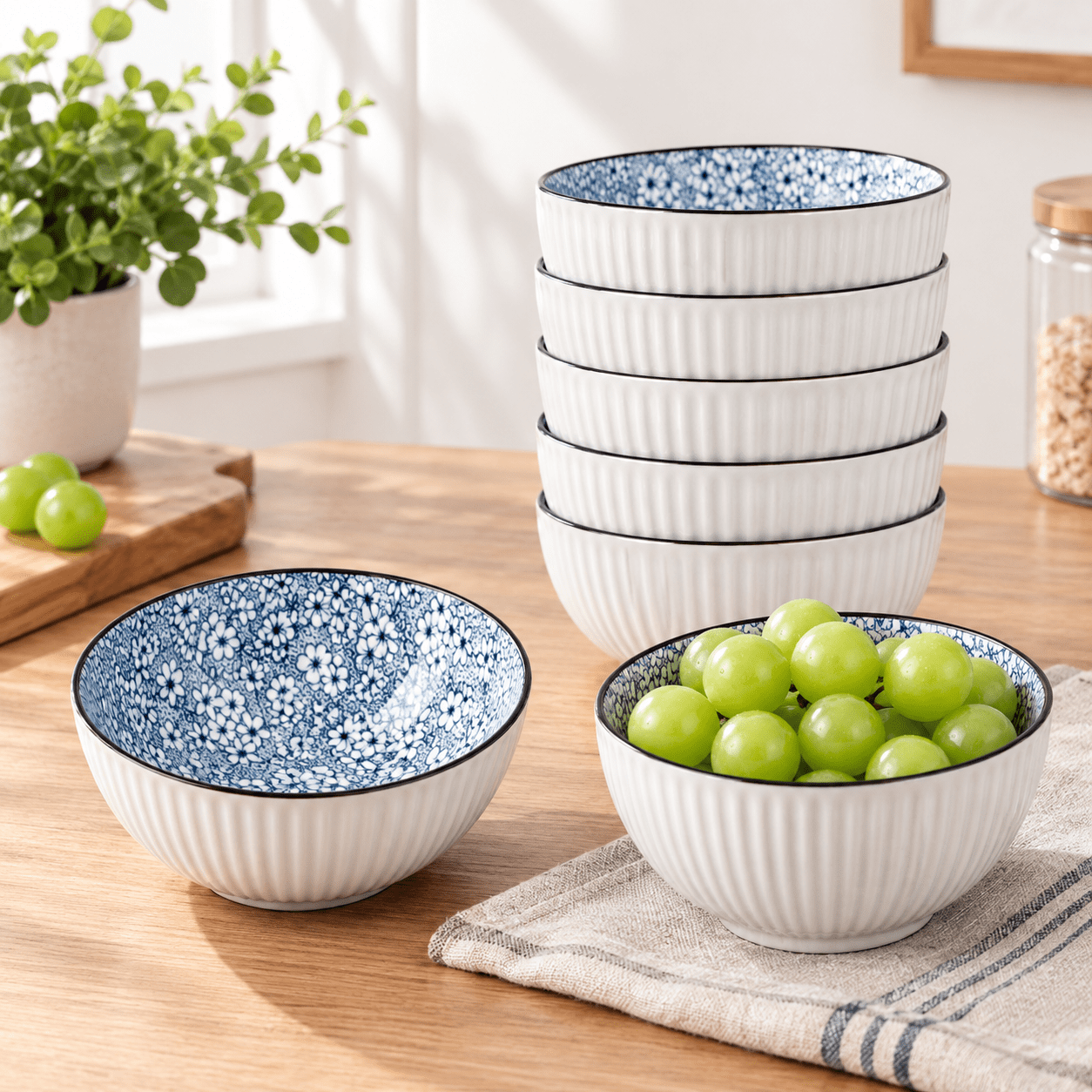 Floral 6 Inch Blue And White Porcelain 30 Oz Set Of 6 Tableware For ...